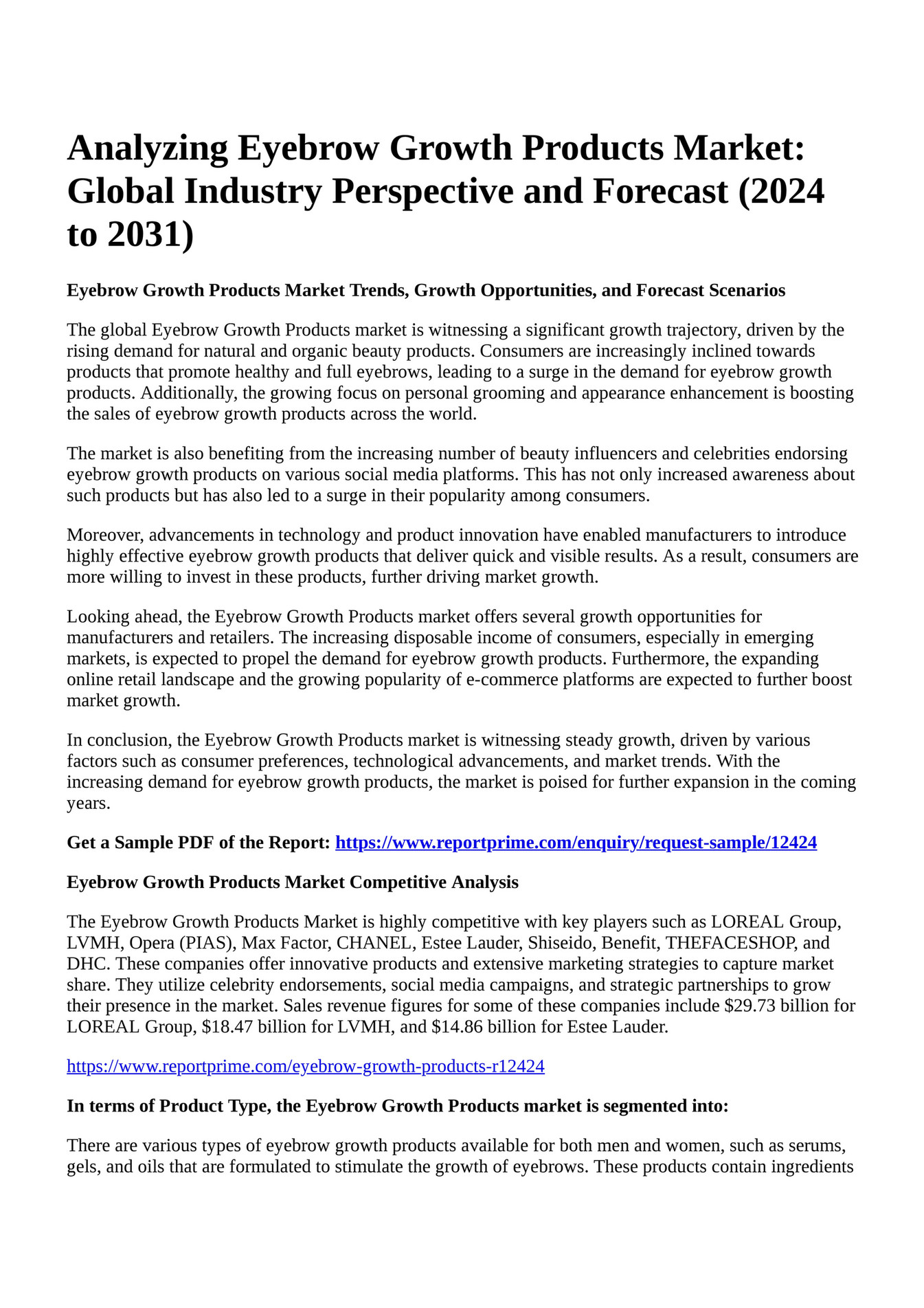 Reportprime - Analyzing Eyebrow Growth Products Market: Global Industry Perspective and Forecast ...