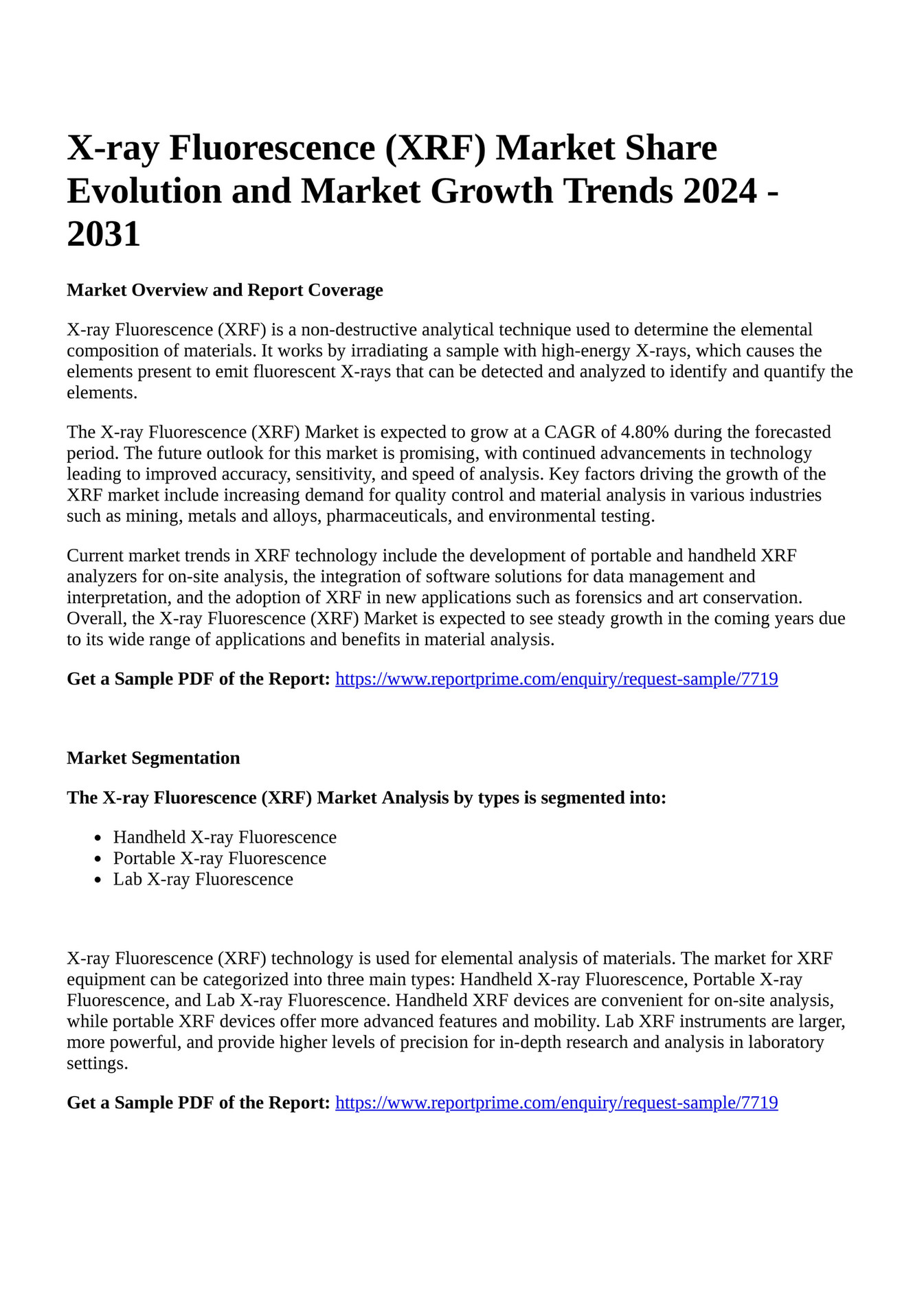 Reportprime - X-ray Fluorescence (XRF) Market Share Evolution and ...