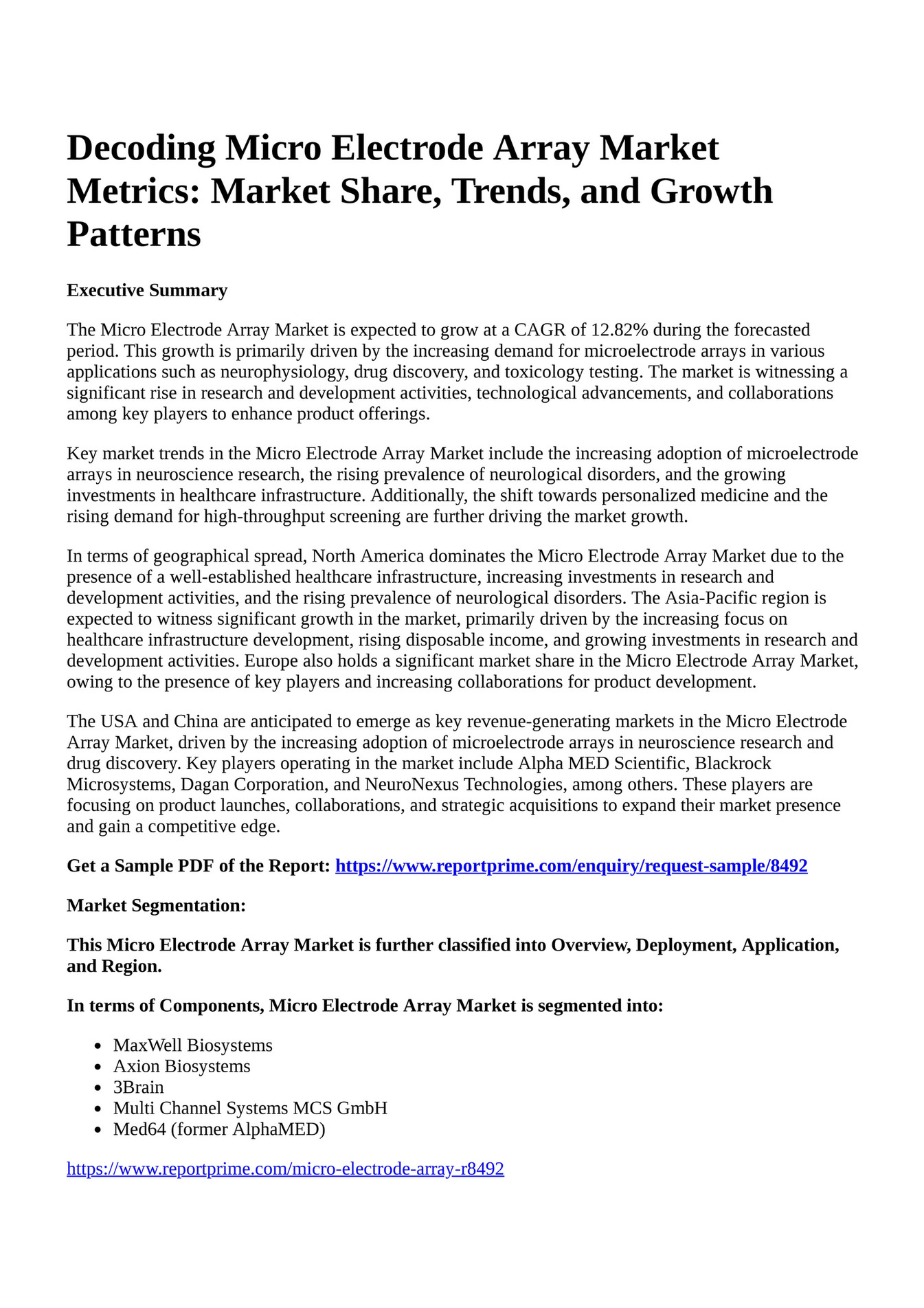 Reportprime - Decoding Micro Electrode Array Market Metrics: Market ...