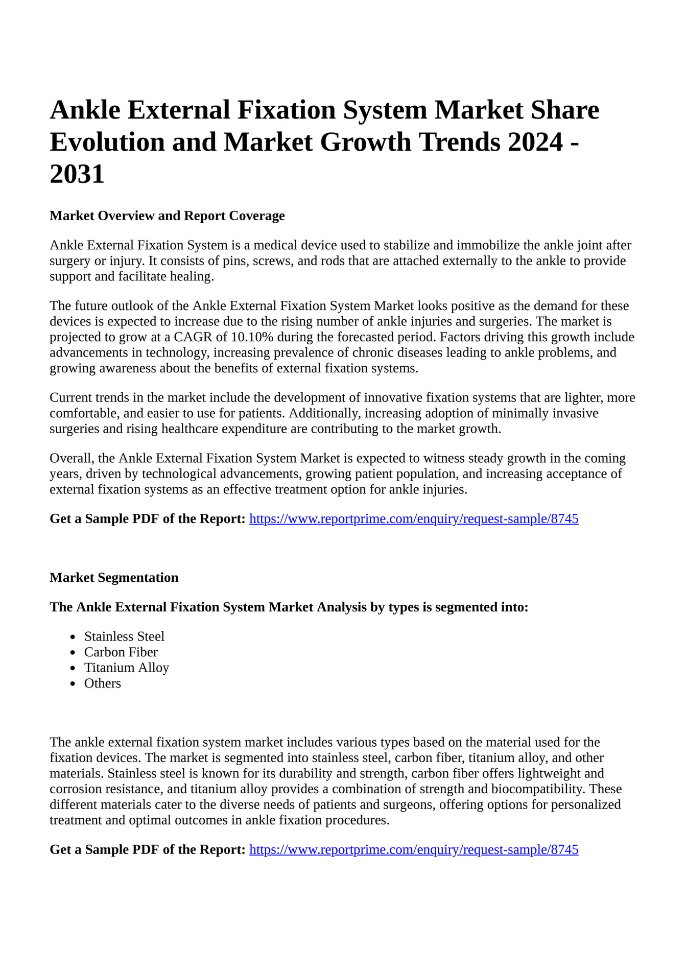 Reportprime - Ankle External Fixation System Market Share Evolution and ...