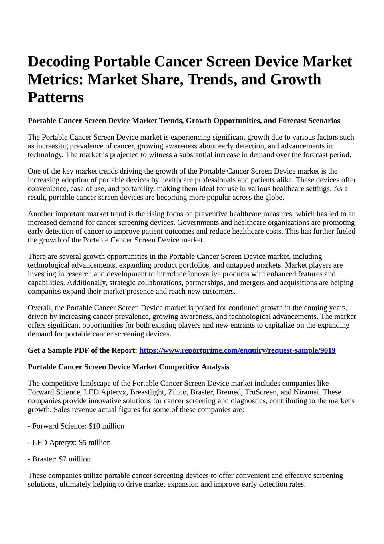 Reportprime - Decoding Portable Cancer Screen Device Market Metrics: Market Share, Trends, and ...