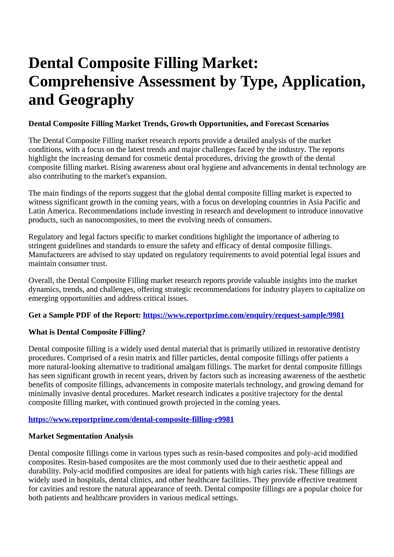 Reportprime - Dental Composite Filling Market: Comprehensive Assessment ...
