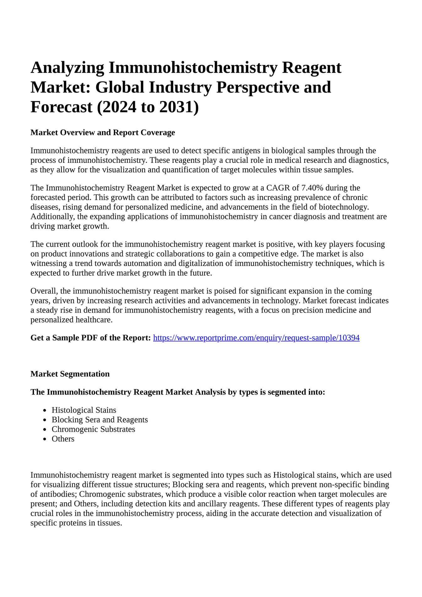 Reportprime - Analyzing Immunohistochemistry Reagent Market: Global ...