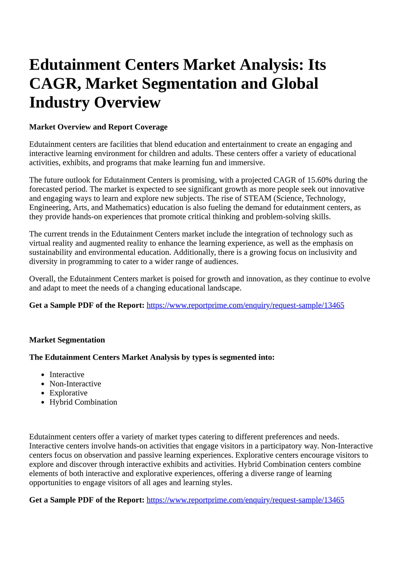 Reportprime - Edutainment Centers Market Analysis: Its CAGR, Market ...