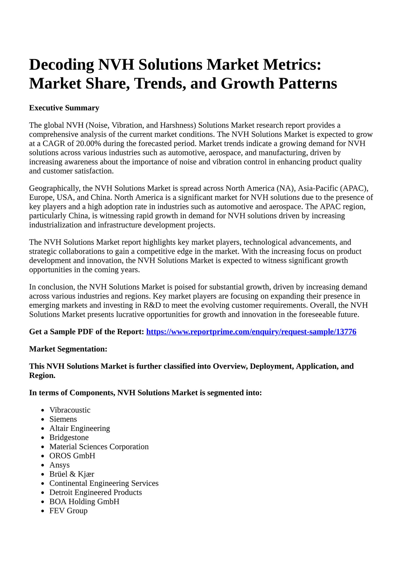Reportprime - Decoding NVH Solutions Market Metrics: Market Share ... Reportprime - Decoding NVH Solutions Market Metrics: Market Share ...