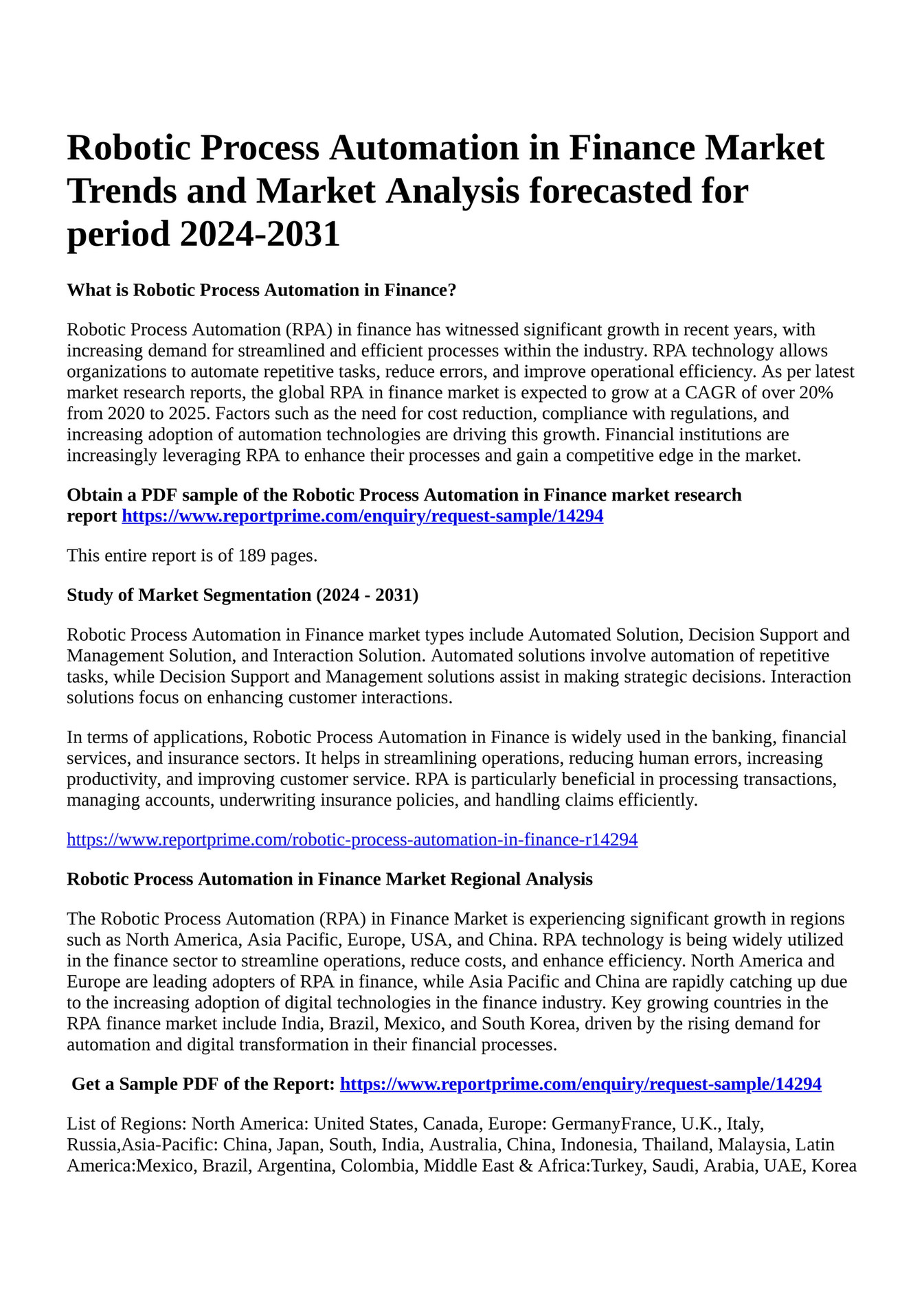 Reportprime - Robotic Process Automation in Finance Market Trends and ... Reportprime - Robotic Process Automation in Finance Market Trends and ...