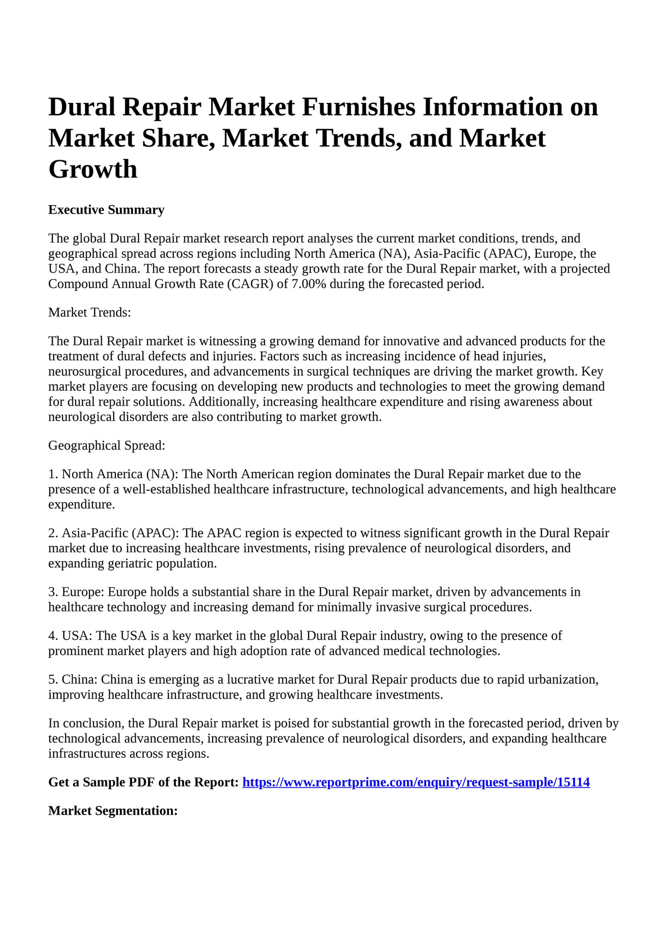 Reportprime - Dural Repair Market Furnishes Information on Market Share ... Reportprime - Dural Repair Market Furnishes Information on Market Share ...