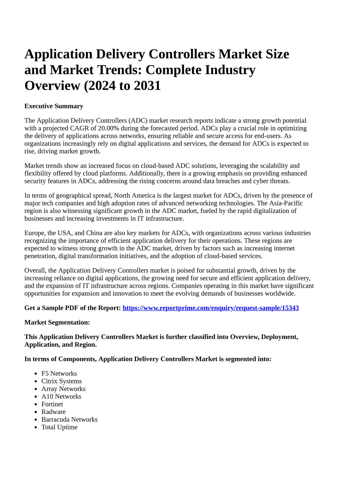 Reportprime - Application Delivery Controllers Market Size and Market ... Reportprime - Application Delivery Controllers Market Size and Market ...