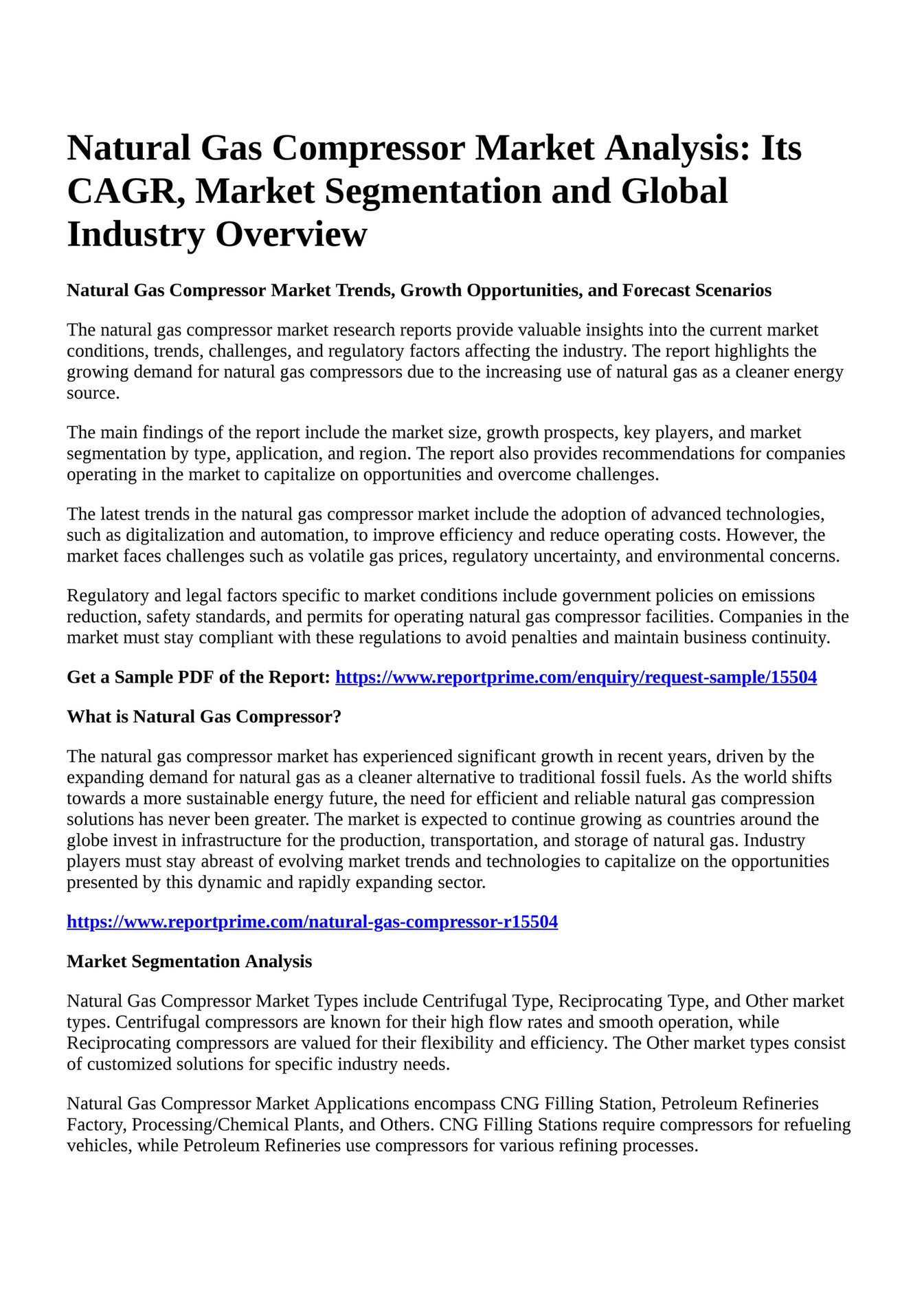 Reportprime - Natural Gas Compressor Market Analysis: Its CAGR, Market ...