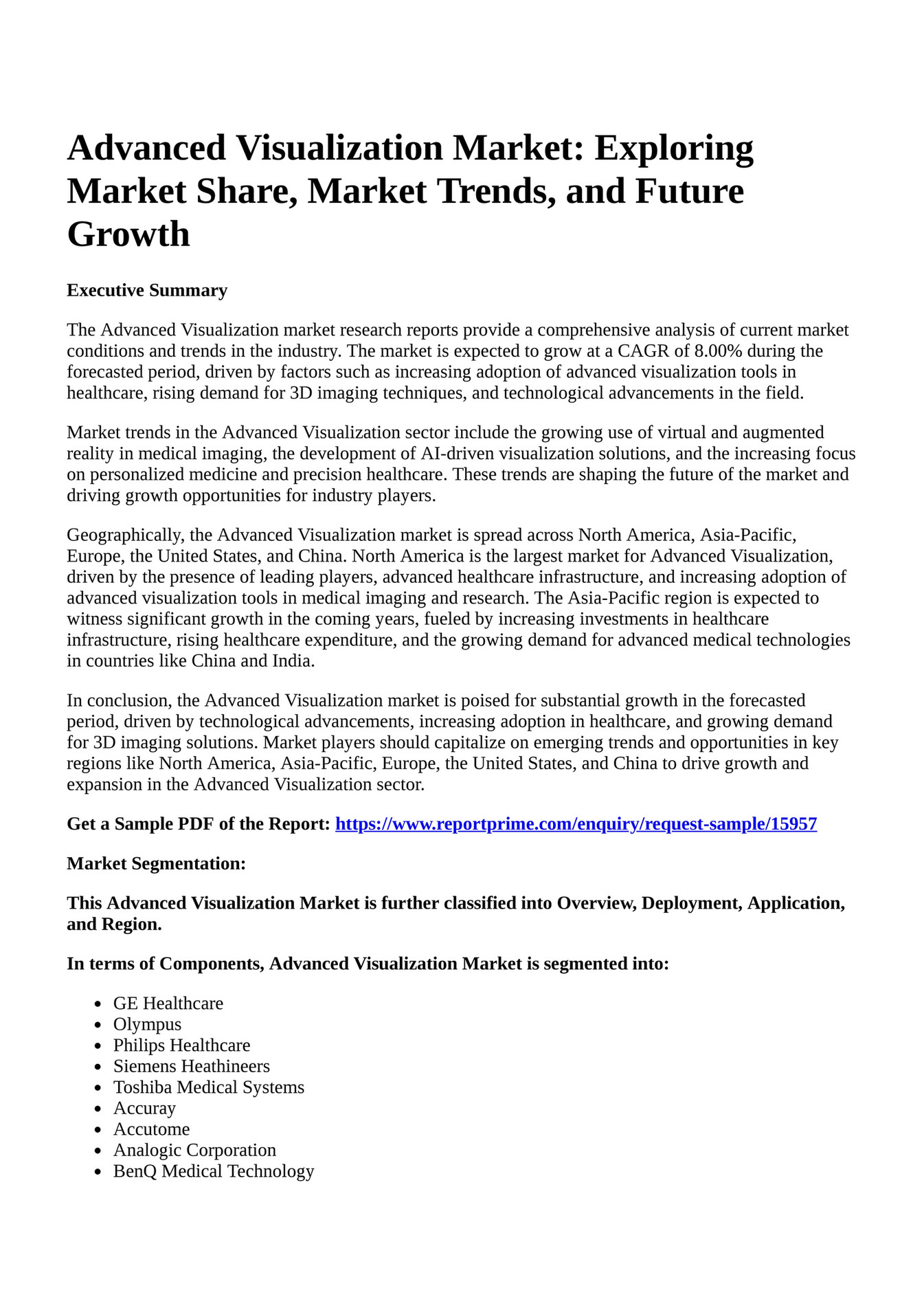 Reportprime - Advanced Visualization Market: Exploring Market Share ...