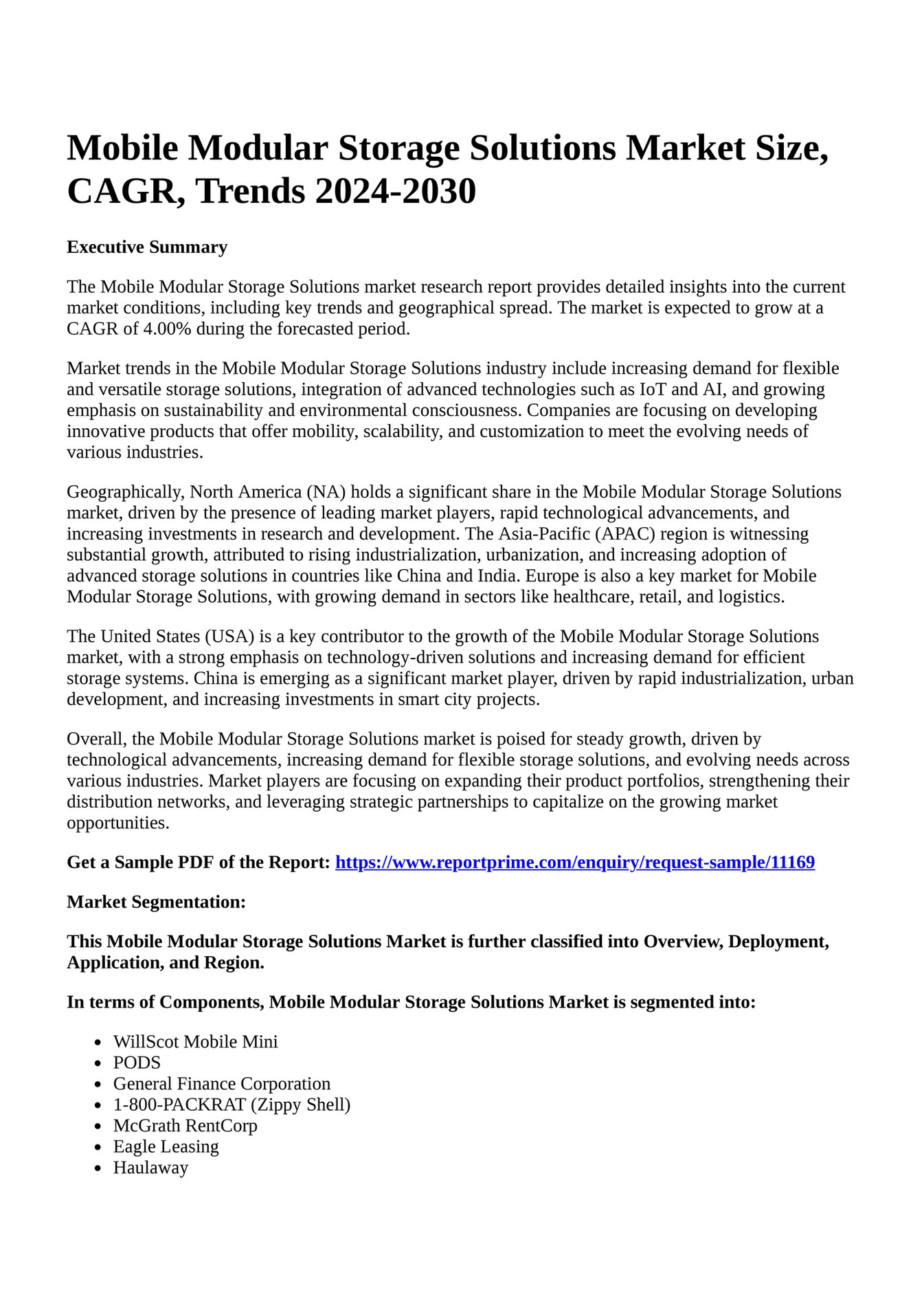 Reportprime - Mobile Modular Storage Solutions Market Size, CAGR ...