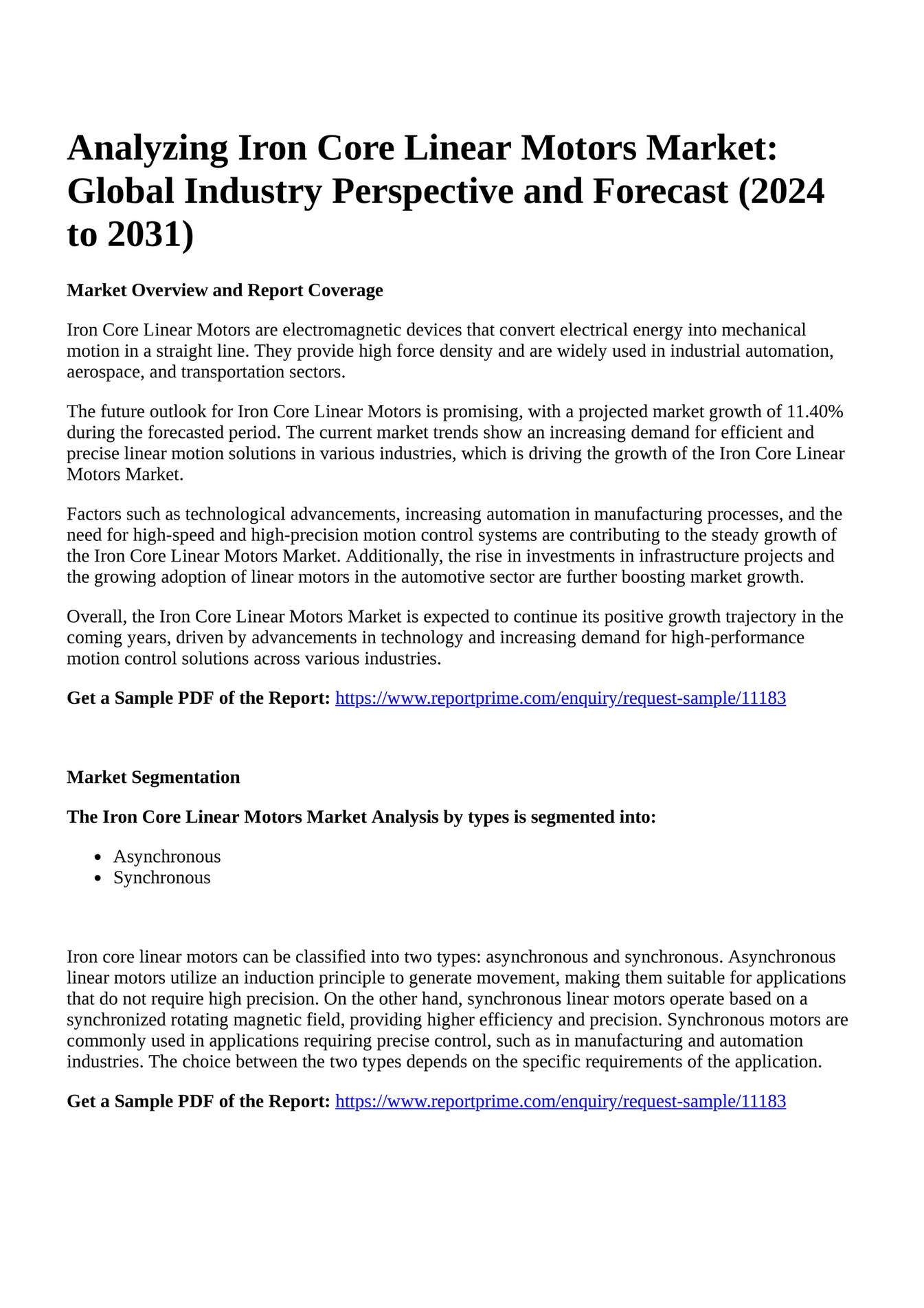 Reportprime - Analyzing Iron Core Linear Motors Market: Global Industry ... Reportprime - Analyzing Iron Core Linear Motors Market: Global Industry ...