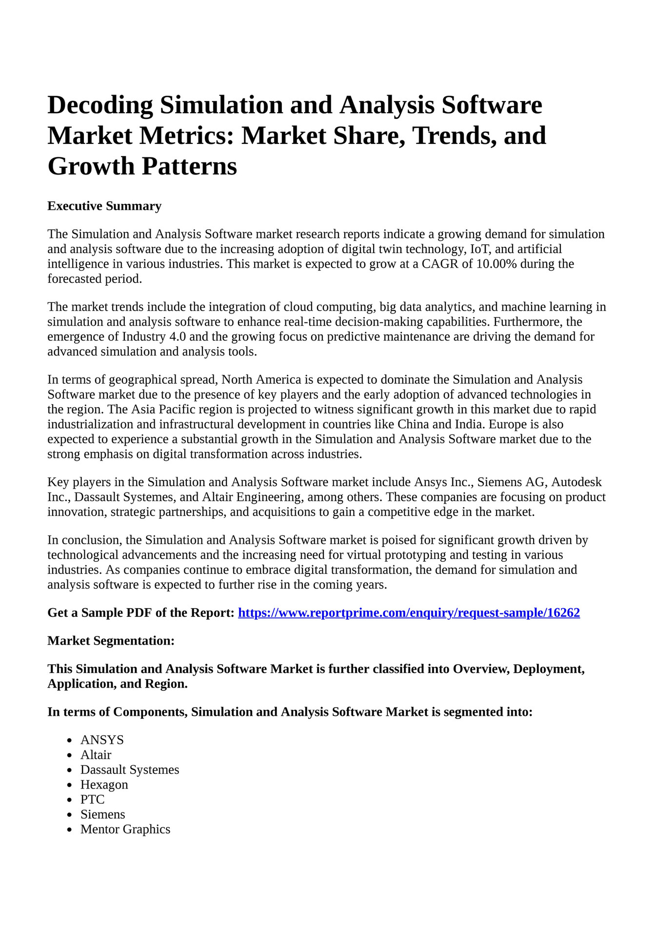 Reportprime Decoding Simulation And Analysis Software Market Metrics Reportprime Decoding Simulation And Analysis Software Market Metrics