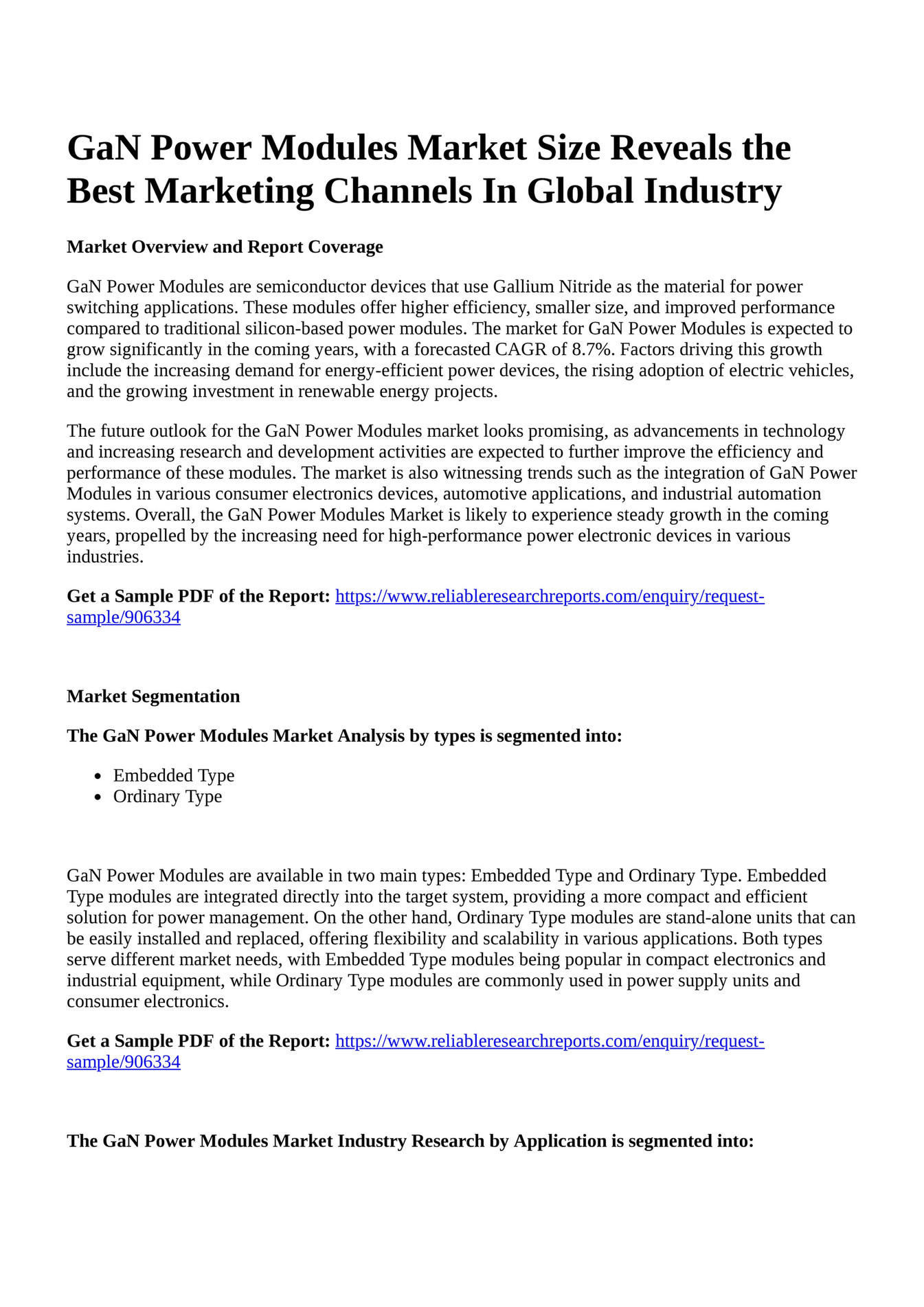 Reportprime - GaN Power Modules Market Size Reveals the Best Marketing ...