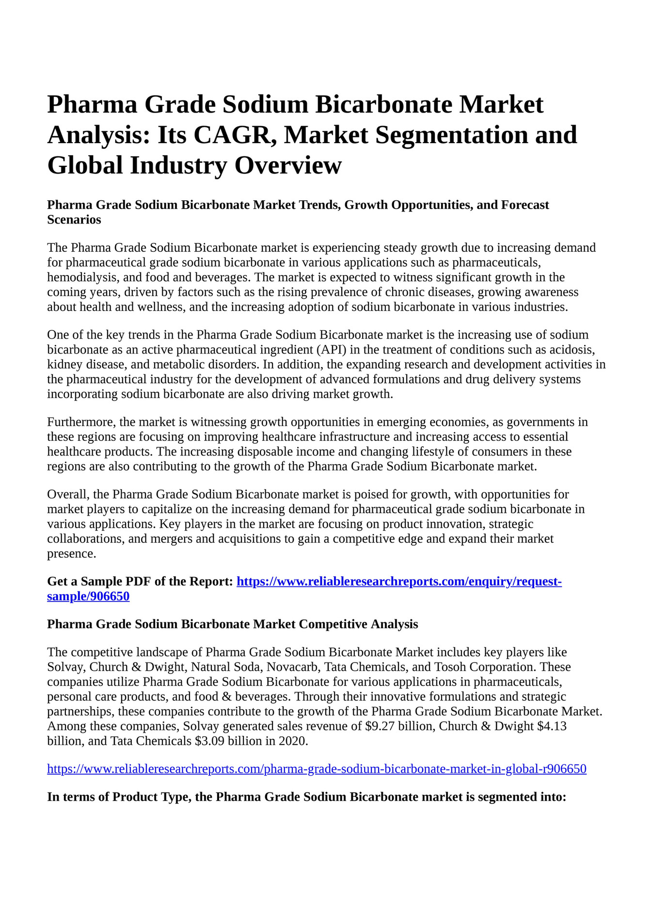 Reportprime - Pharma Grade Sodium Bicarbonate Market Analysis: Its CAGR ... Reportprime - Pharma Grade Sodium Bicarbonate Market Analysis: Its CAGR ...