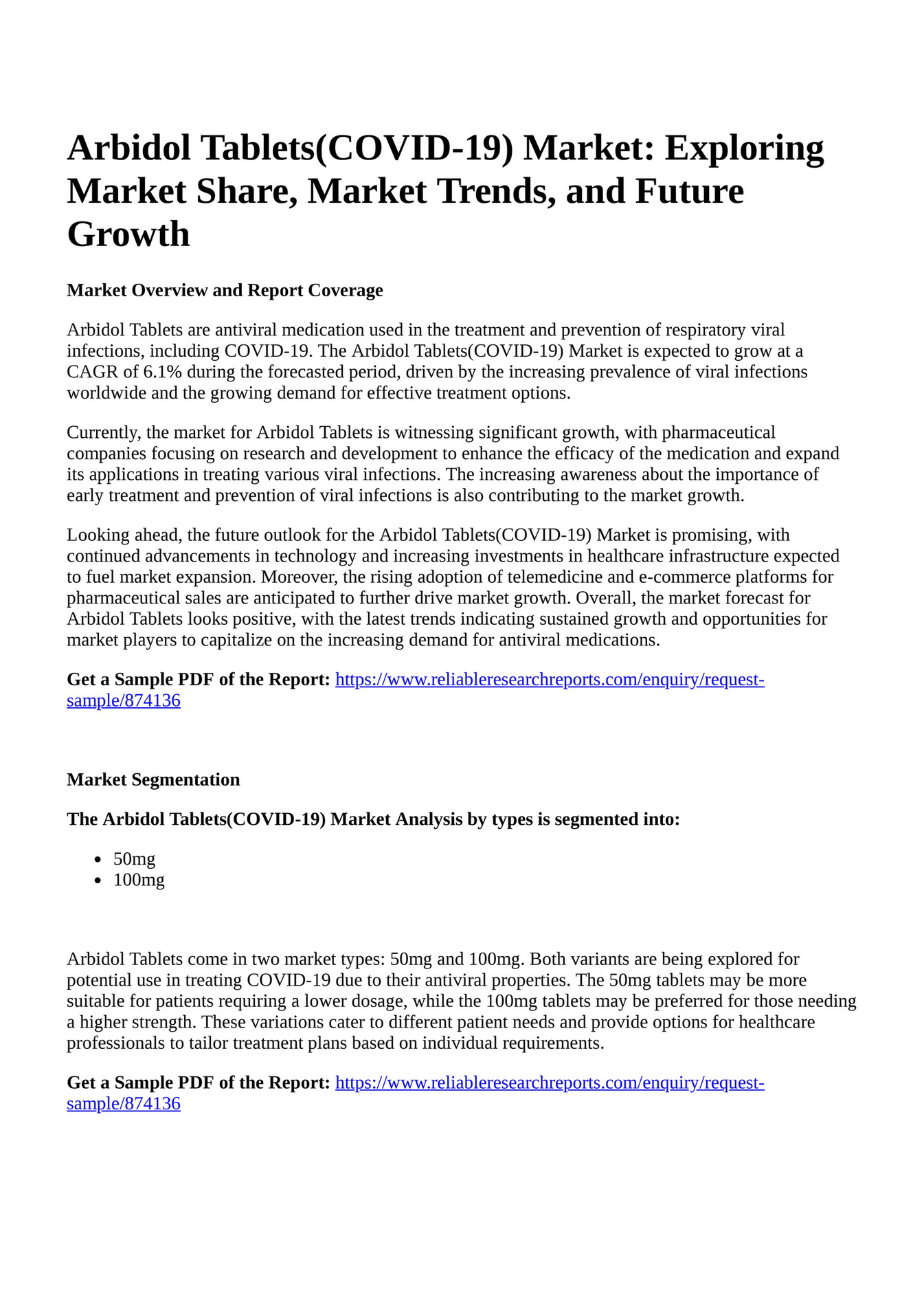 Reportprime - Arbidol Tablets(COVID-19) Market: Exploring Market Share ...