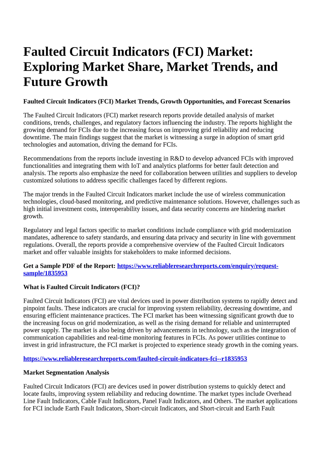 Reportprime - Faulted Circuit Indicators (FCI) Market: Exploring Market ...