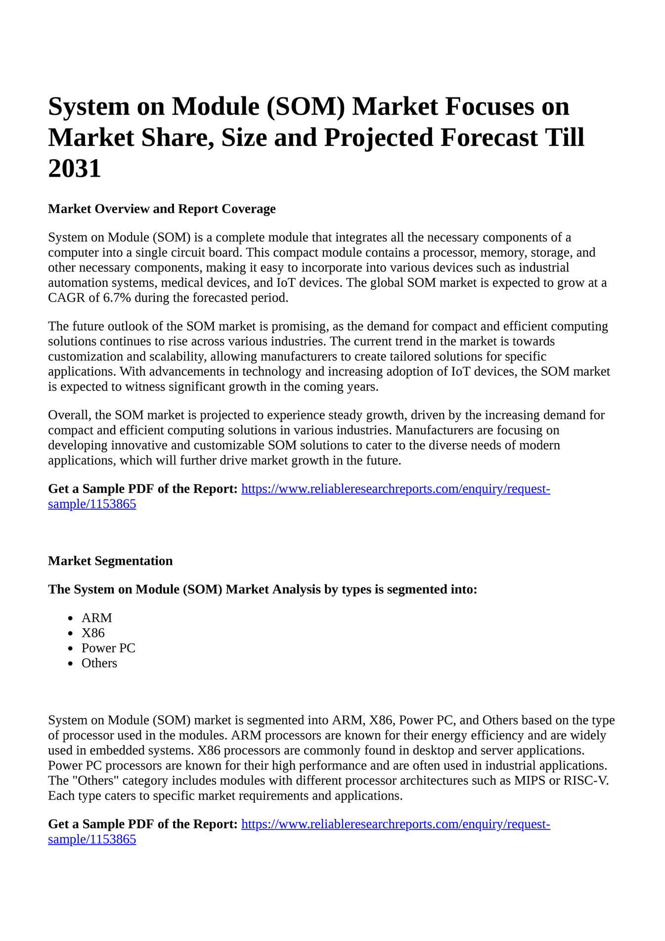 Reportprime - System on Module (SOM) Market Focuses on Market Share ... Reportprime - System on Module (SOM) Market Focuses on Market Share ...