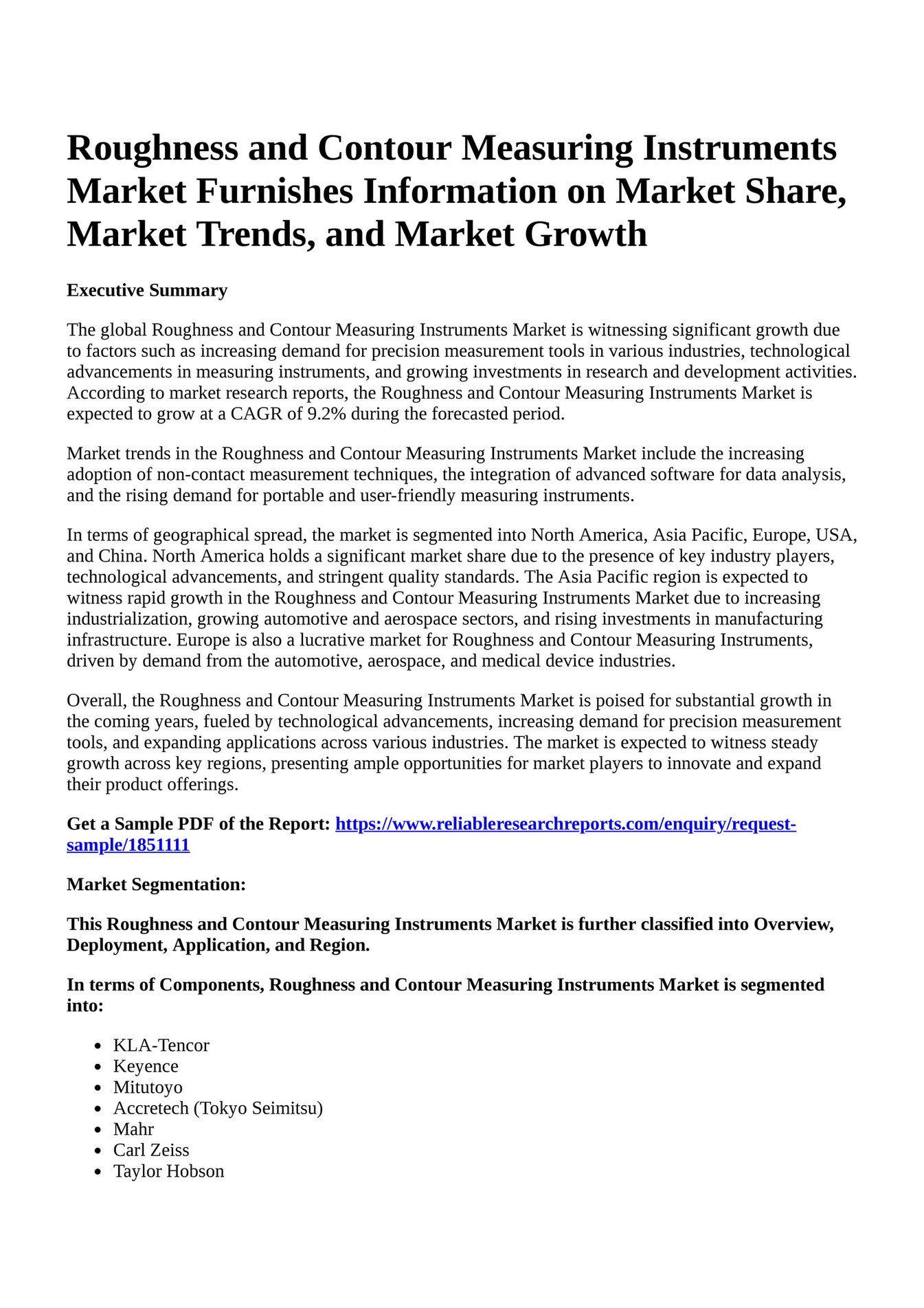 Reportprime - Roughness and Contour Measuring Instruments Market ...