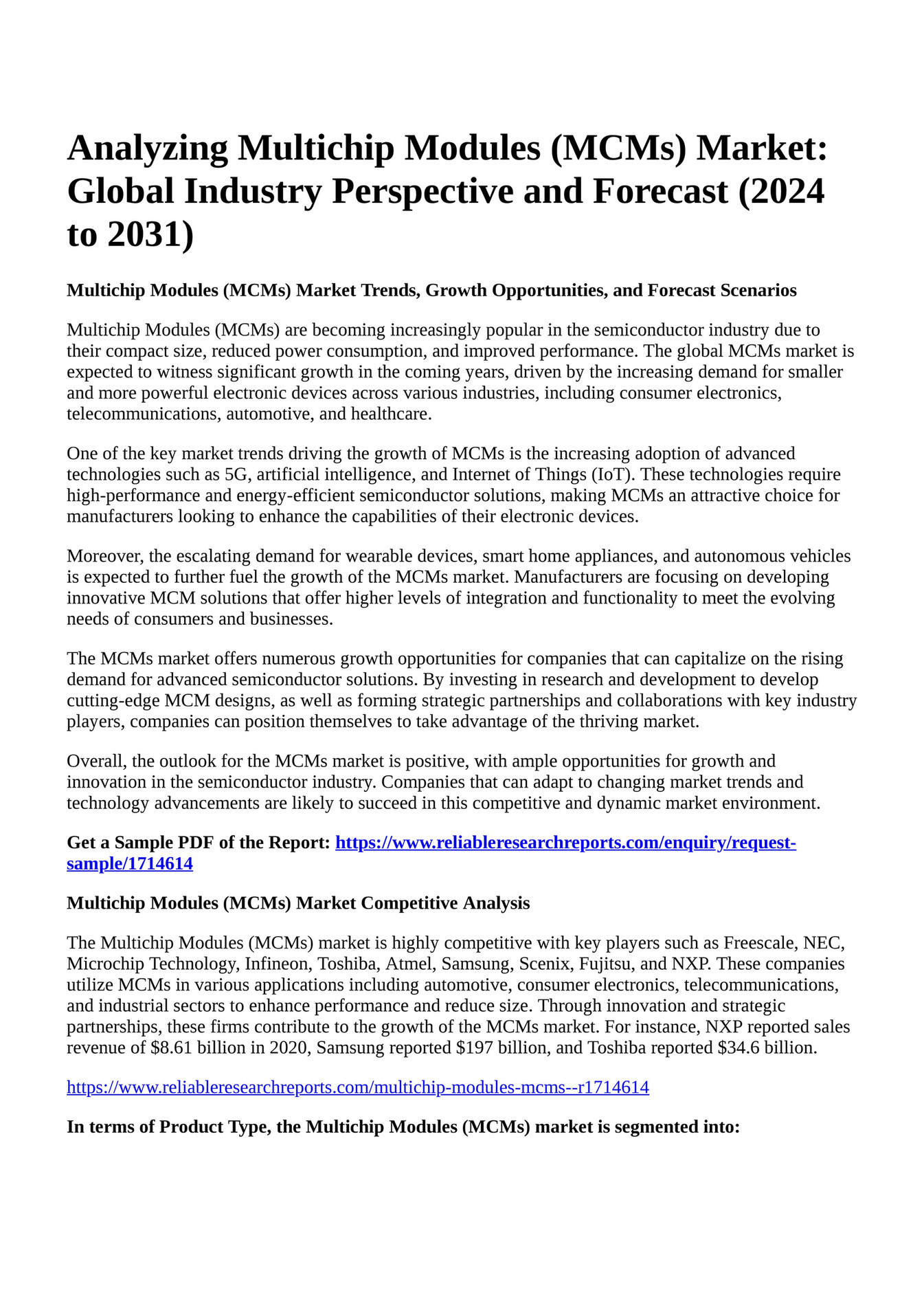 Reportprime - Analyzing Multichip Modules (MCMs) Market: Global ...