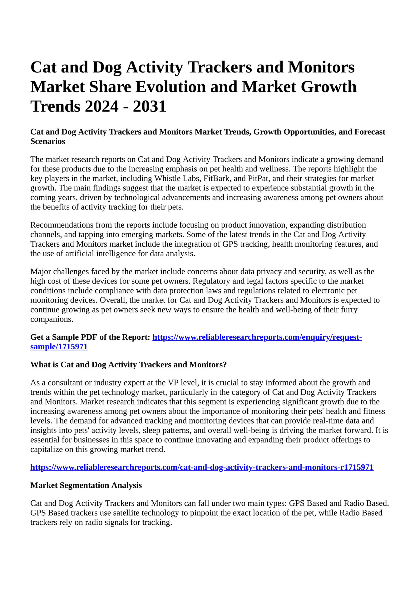 Reportprime - Cat and Dog Activity Trackers and Monitors Market Share ...