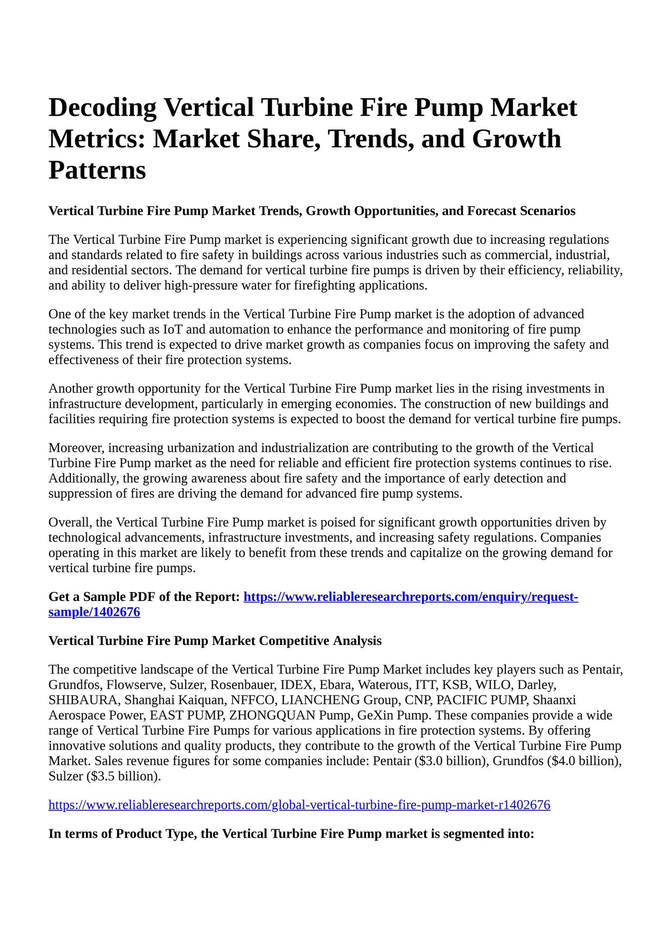 Reportprime - Decoding Vertical Turbine Fire Pump Market Metrics ...