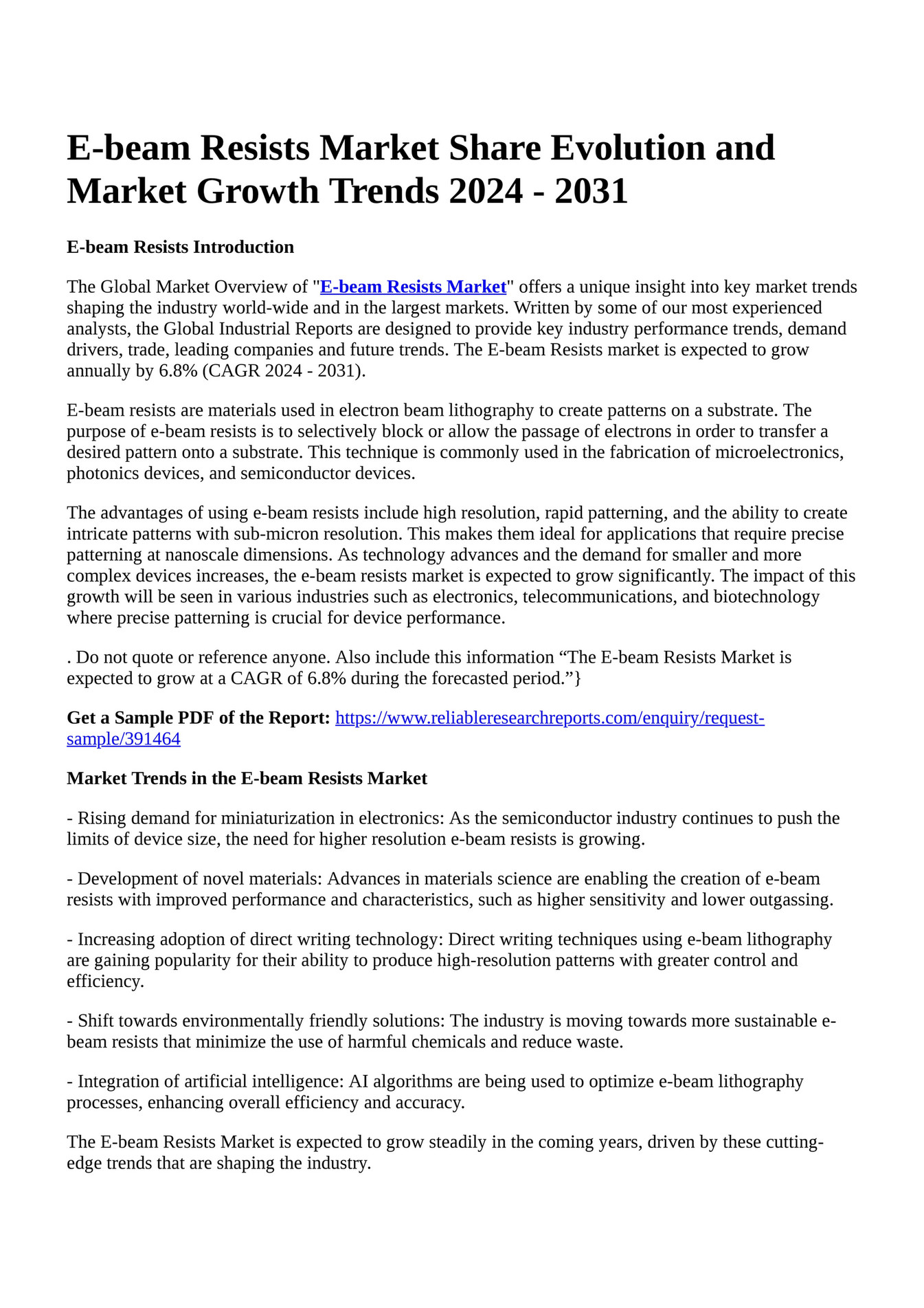 Reportprime - E-beam Resists Market Share Evolution and Market Growth ...