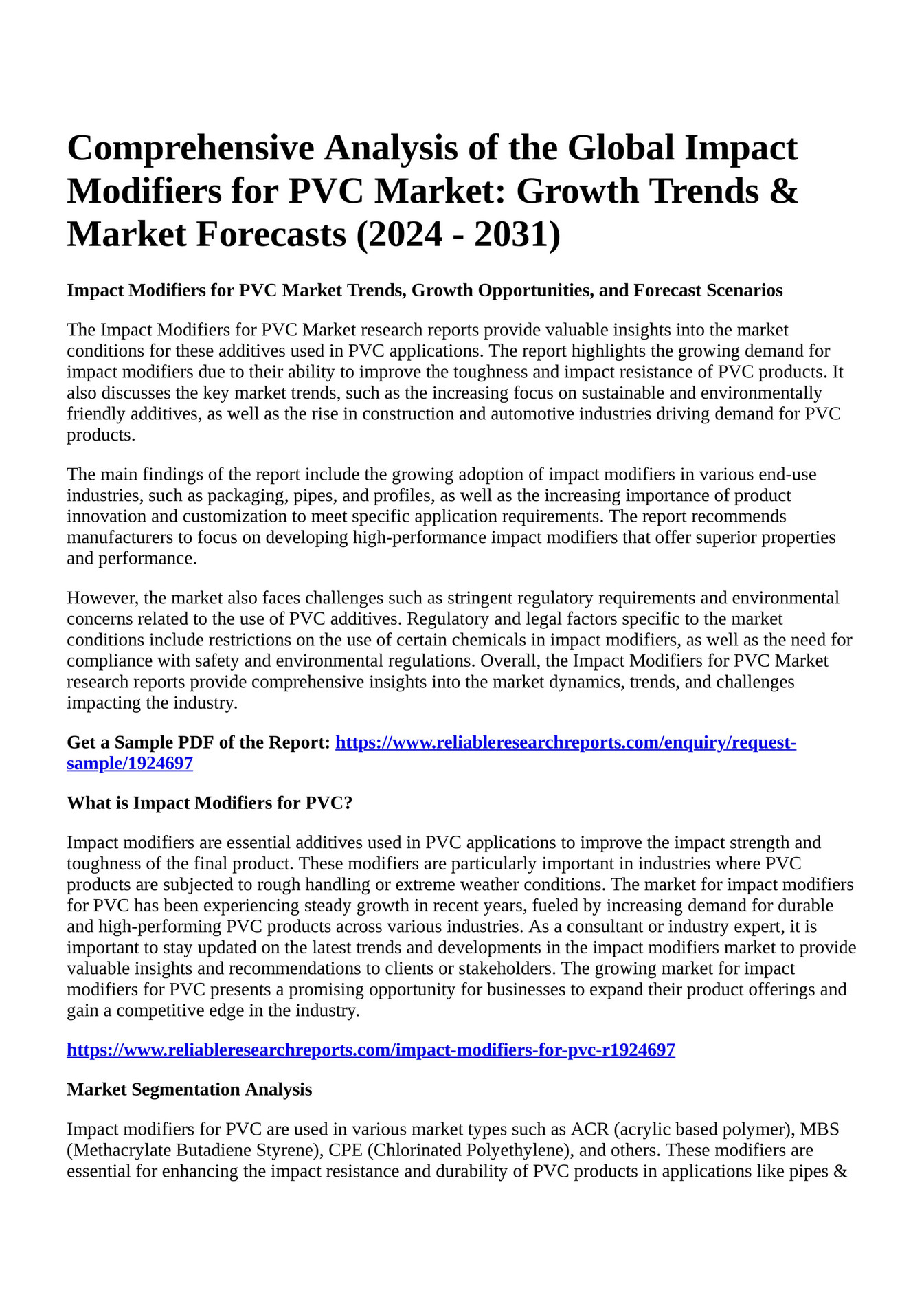 Reportprime - Comprehensive Analysis of the Global Impact Modifiers for ... Reportprime - Comprehensive Analysis of the Global Impact Modifiers for ...