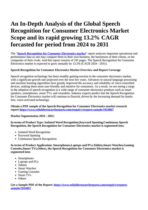 Reportprime - An In-Depth Analysis of the Global Speech Recognition for ... Reportprime - An In-Depth Analysis of the Global Speech Recognition for ...