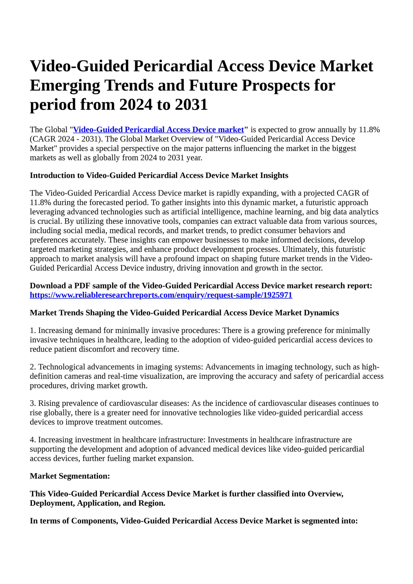 Reportprime - Video-Guided Pericardial Access Device Market Emerging ...