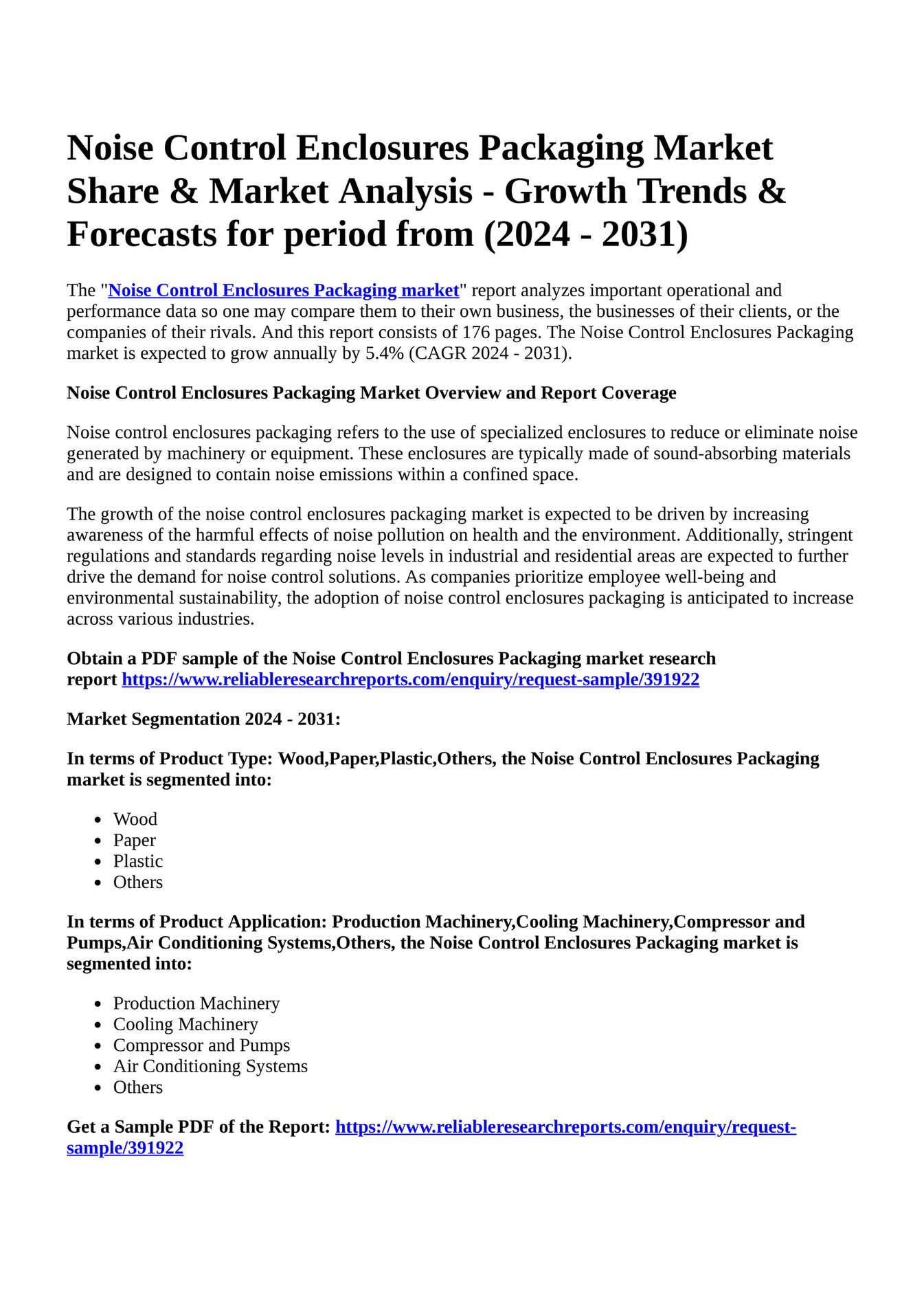 Reportprime - Noise Control Enclosures Packaging Market Share & Market ... Reportprime - Noise Control Enclosures Packaging Market Share & Market ...