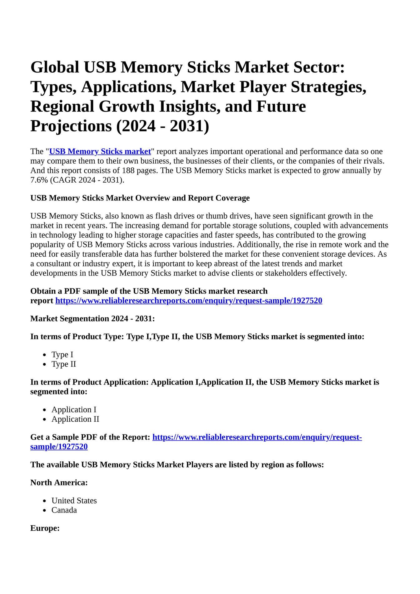 Reportprime - Global USB Memory Sticks Market Sector: Types ...