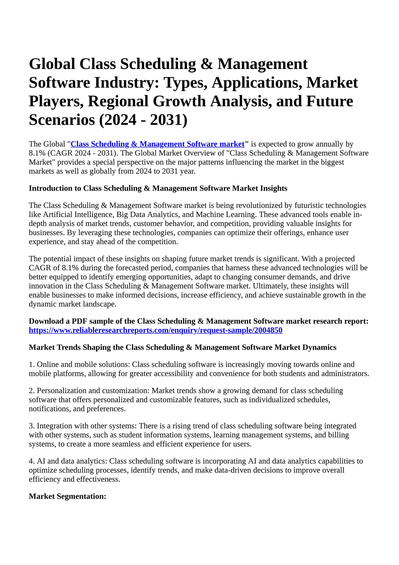 Reportprime - Global Class Scheduling & Management Software Industry ...