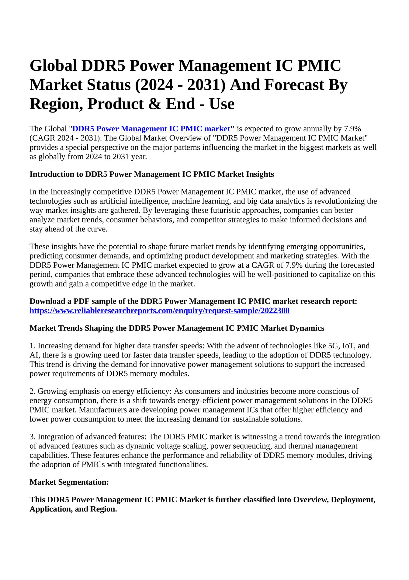 Reportprime - Global DDR5 Power Management IC PMIC Market Status (2024 ...