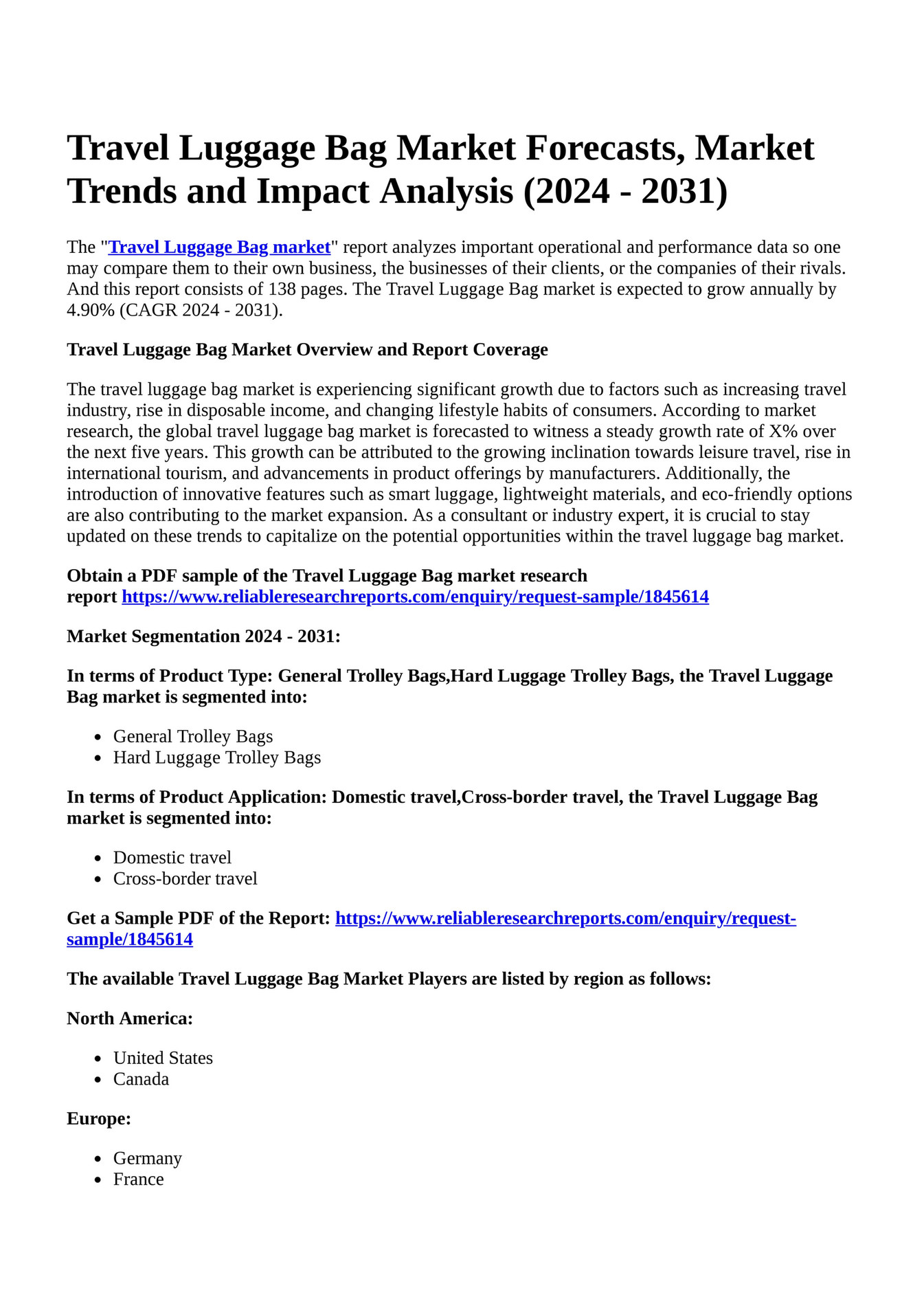 Reportprime - Travel Luggage Bag Market Forecasts, Market Trends and ...