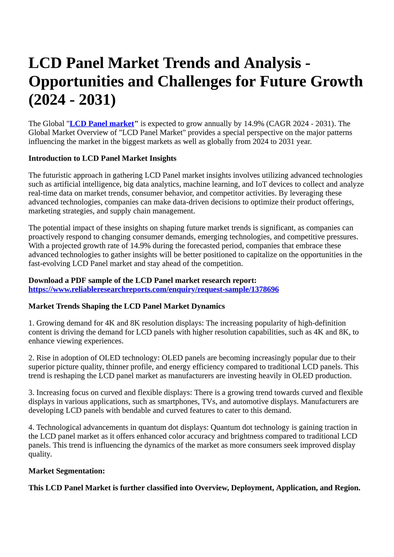 Reportprime - LCD Panel Market Trends and Analysis - Opportunities and ...