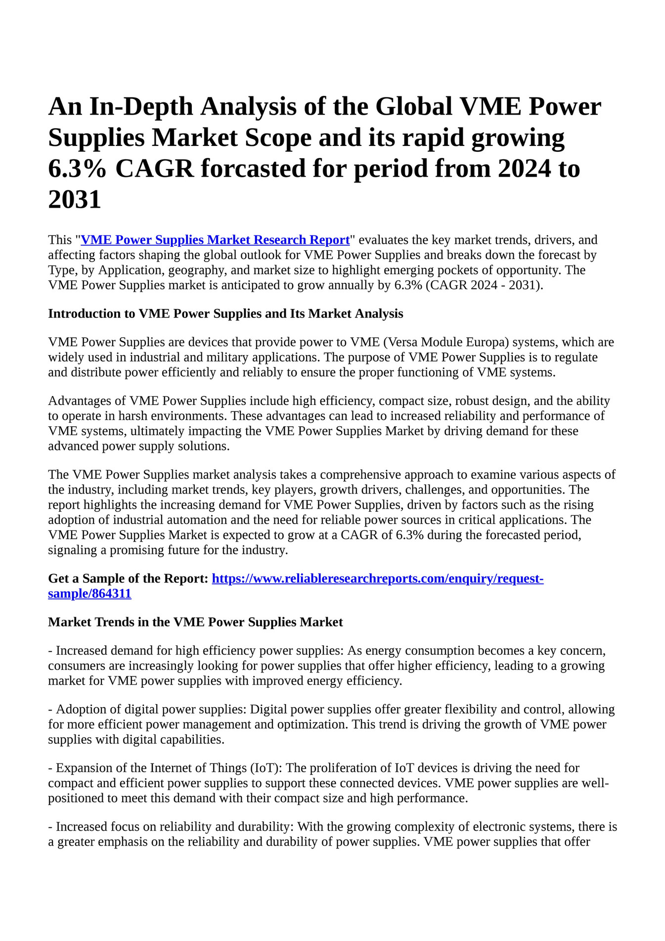 Reportprime - An In-Depth Analysis of the Global VME Power Supplies ...