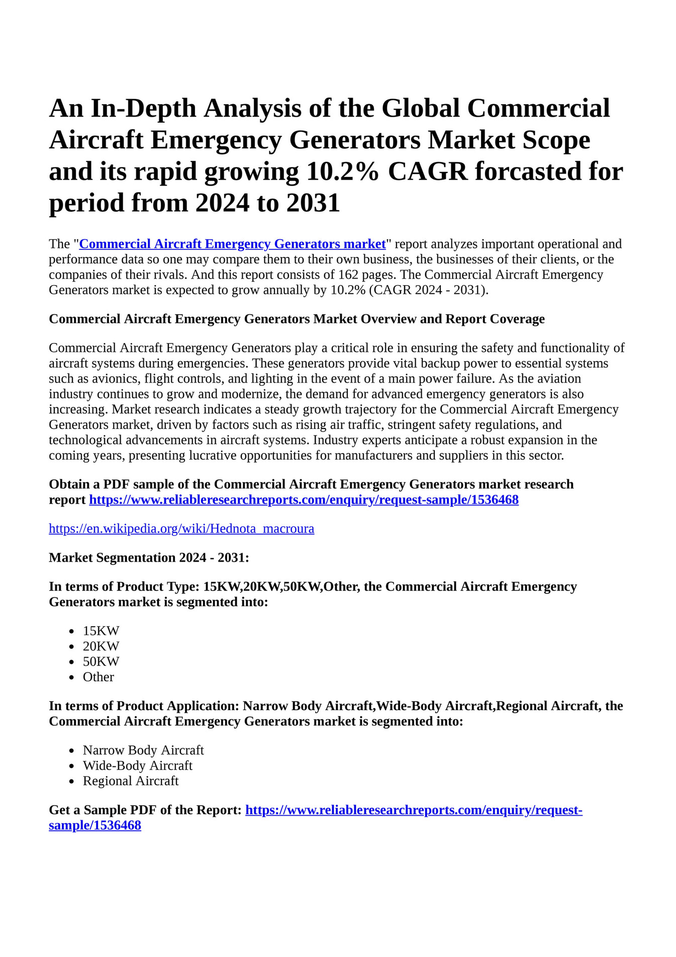 Reportprime - An In-Depth Analysis of the Global Commercial Aircraft ...