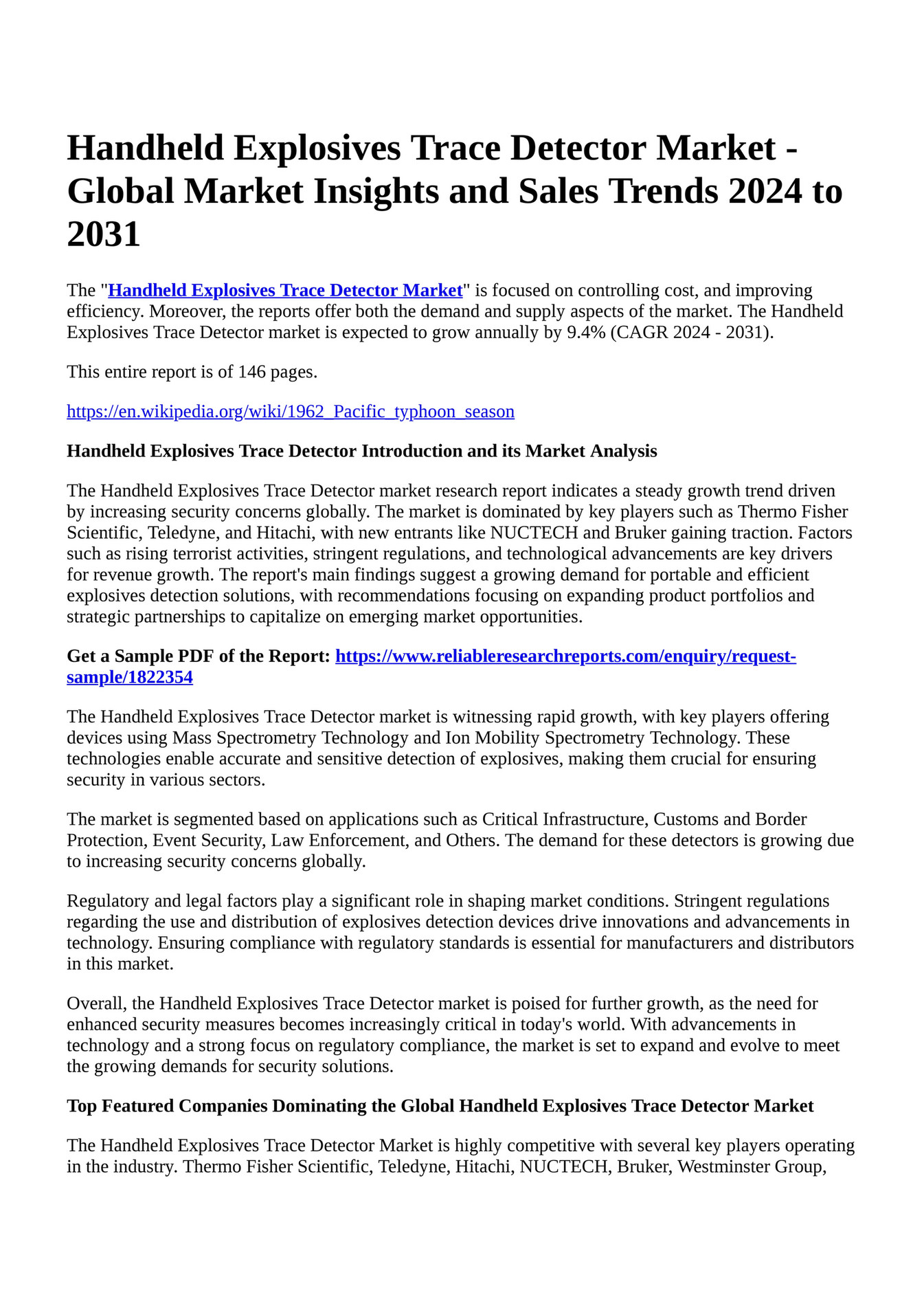 Reportprime - Handheld Explosives Trace Detector Market - Global Market ...