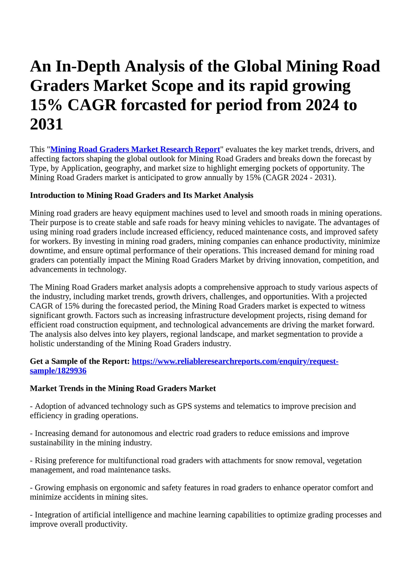 Reportprime - An In-Depth Analysis of the Global Mining Road Graders ...