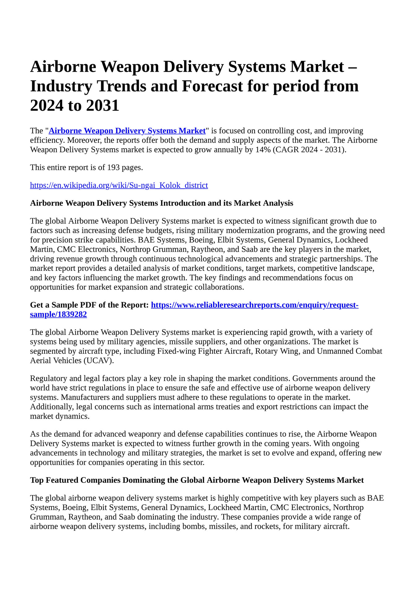 Reportprime - Airborne Weapon Delivery Systems Market – Industry Trends ...