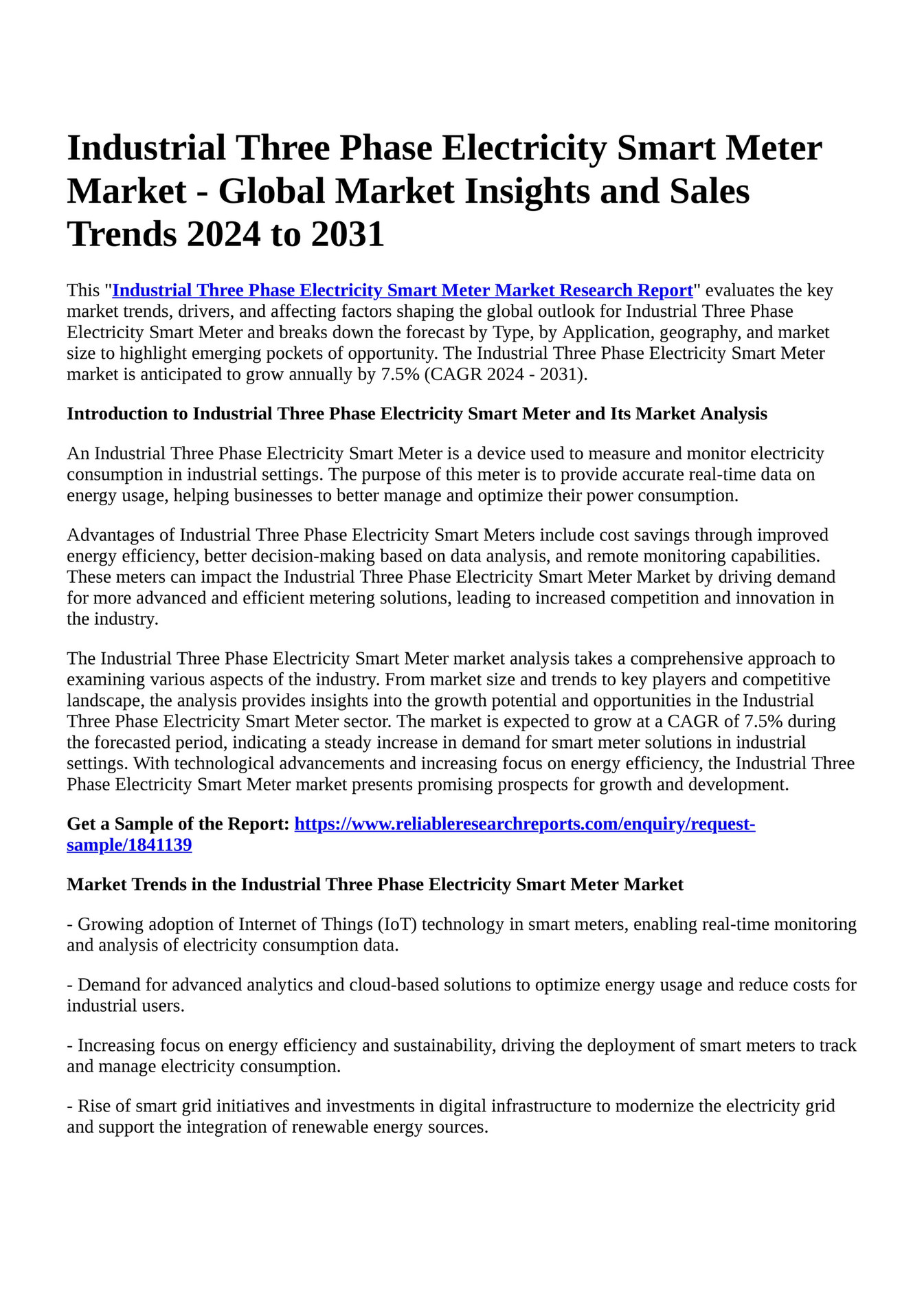 Reportprime - Industrial Three Phase Electricity Smart Meter Market ... Reportprime - Industrial Three Phase Electricity Smart Meter Market ...