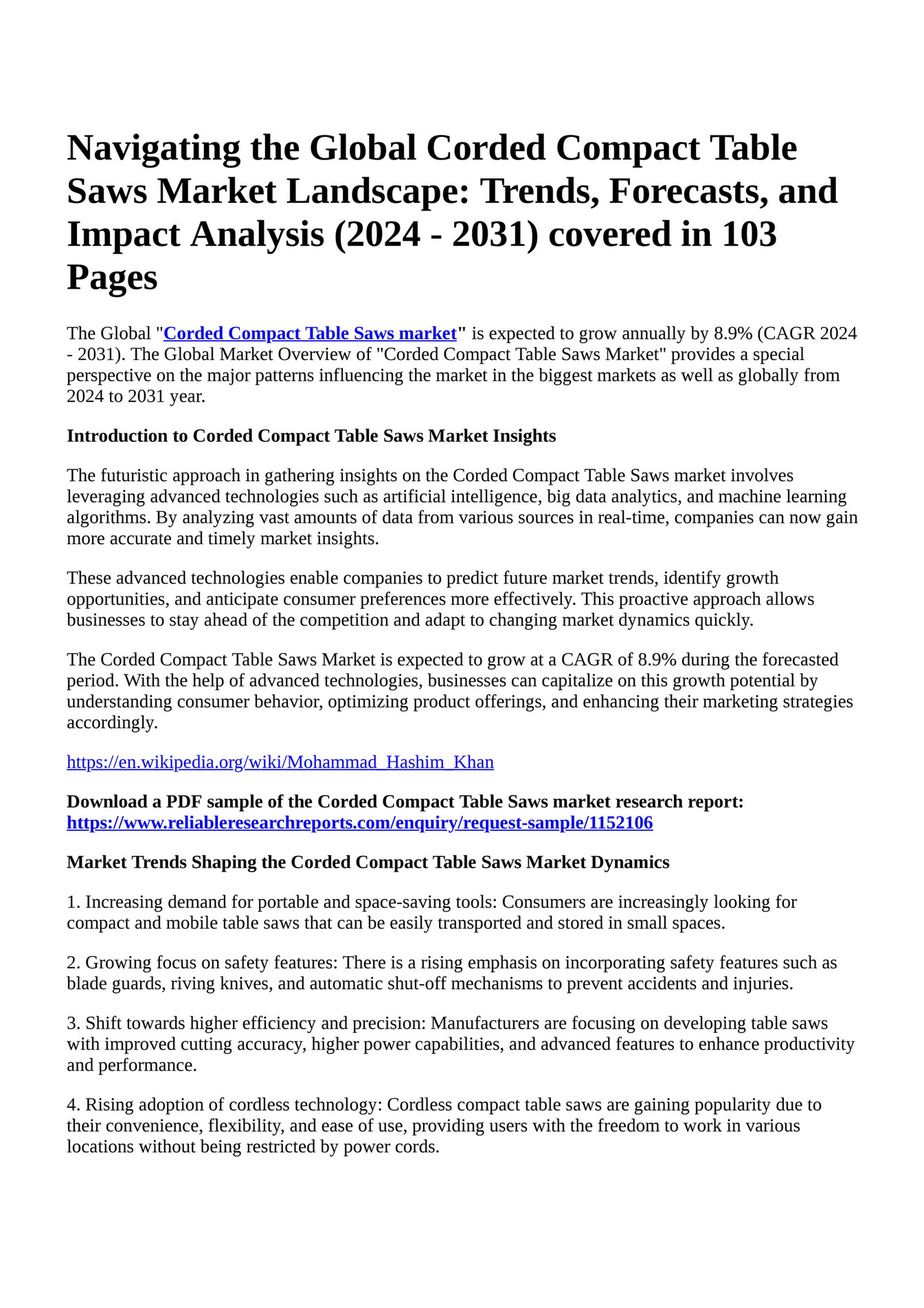 Reportprime - Navigating the Global Corded Compact Table Saws Market ...