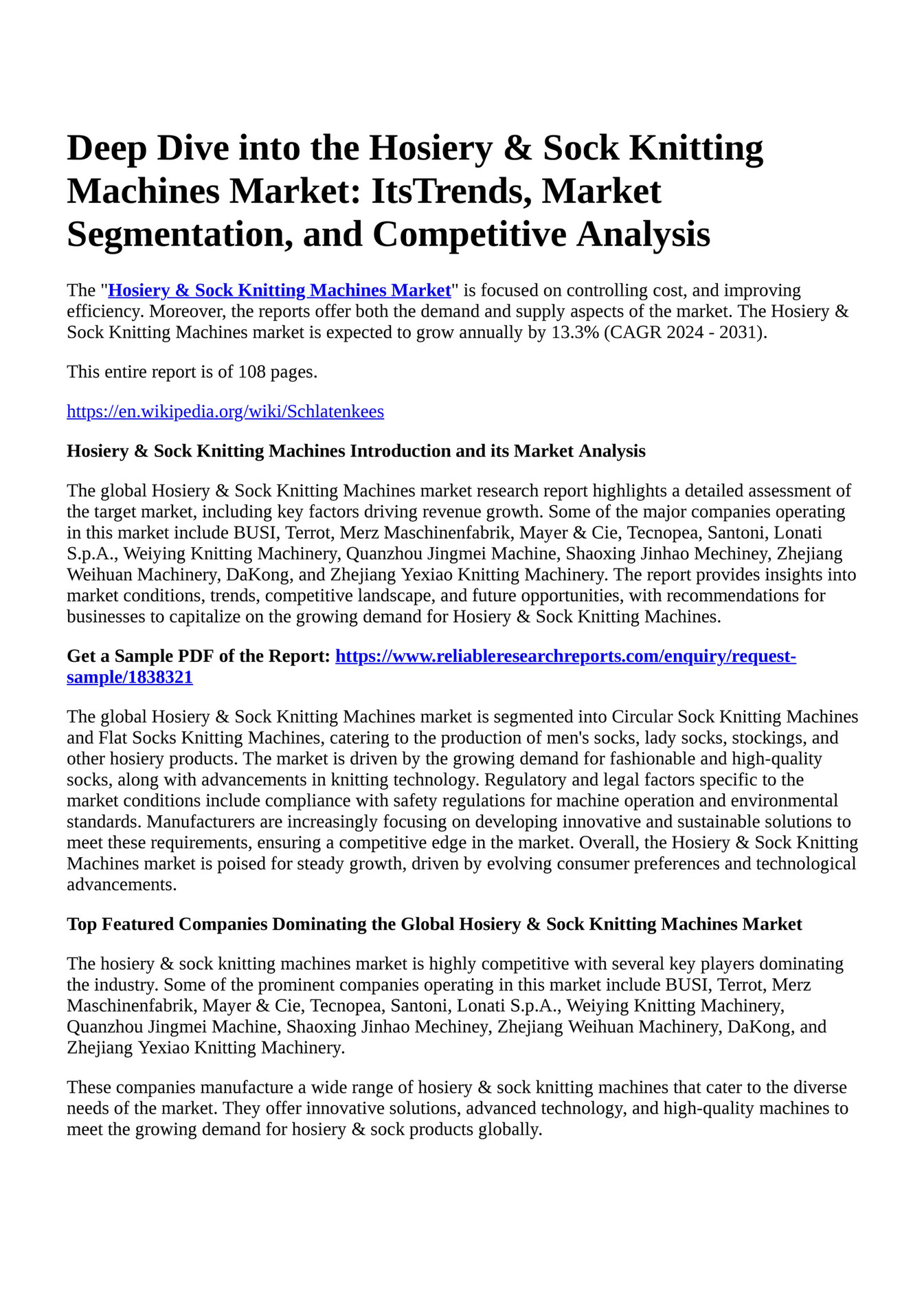 Reportprime - Deep Dive into the Hosiery & Sock Knitting Machines ...
