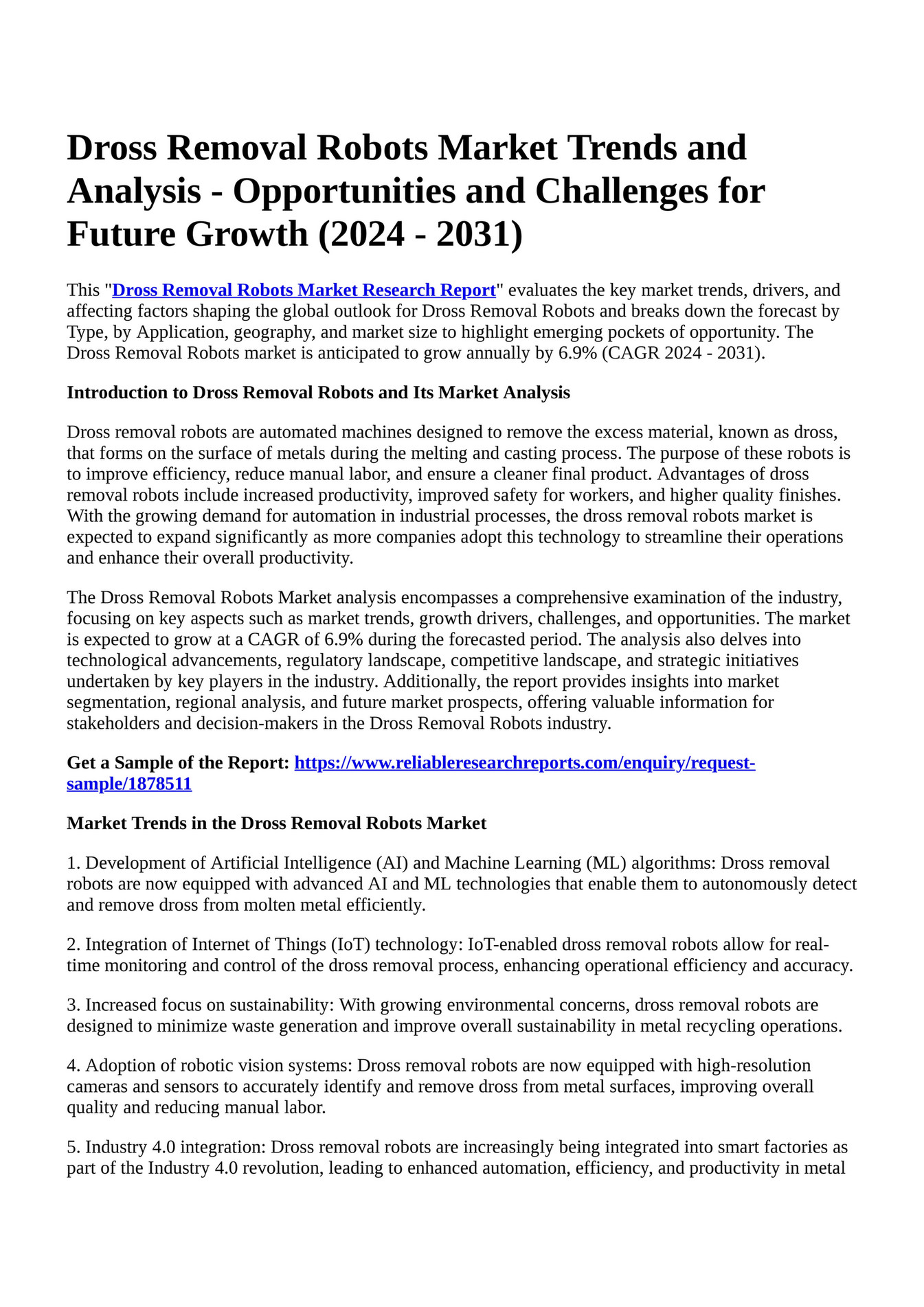 Reportprime - Dross Removal Robots Market Trends and Analysis ...