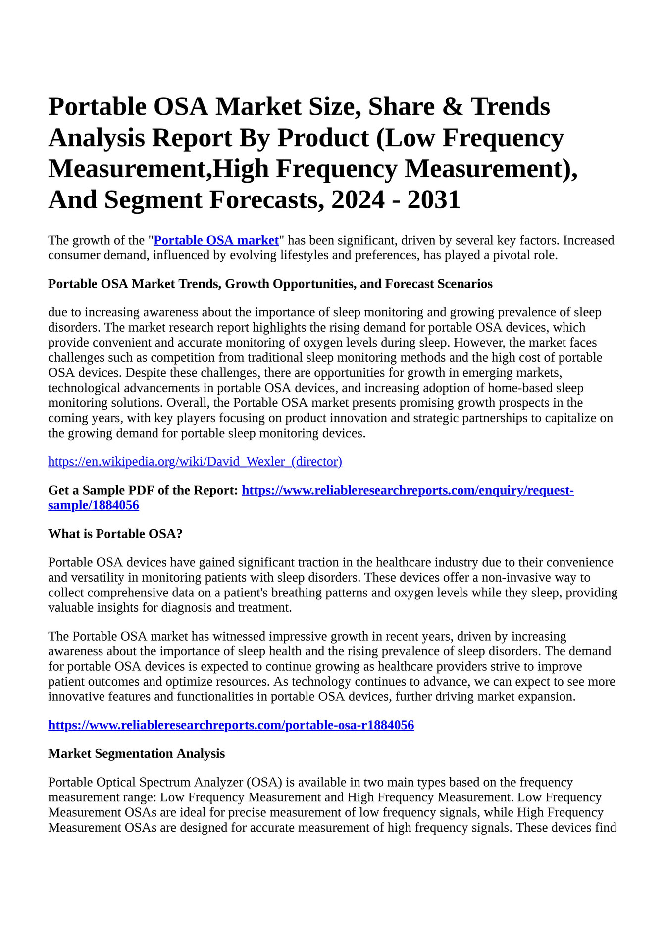 Reportprime - Portable OSA Market Size, Share & Trends Analysis Report ...