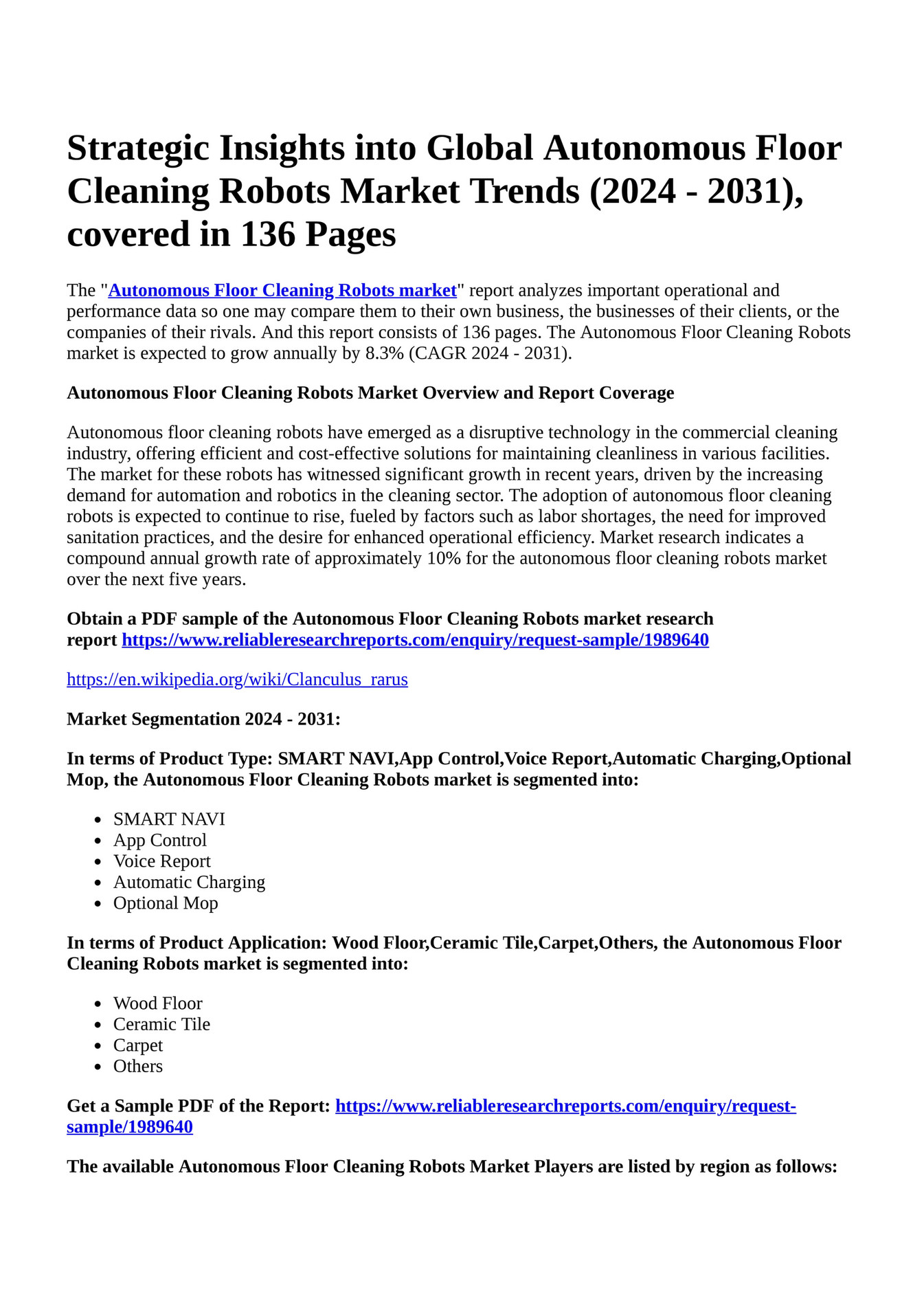 Reportprime - Strategic Insights into Global Autonomous Floor Cleaning ...