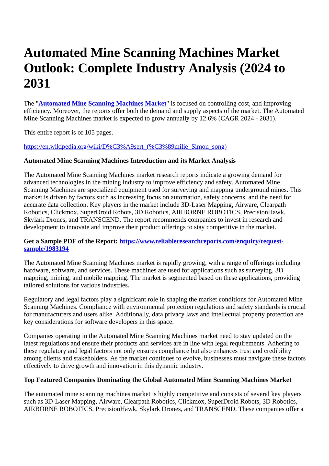 Reportprime - Automated Mine Scanning Machines Market Outlook: Complete ...