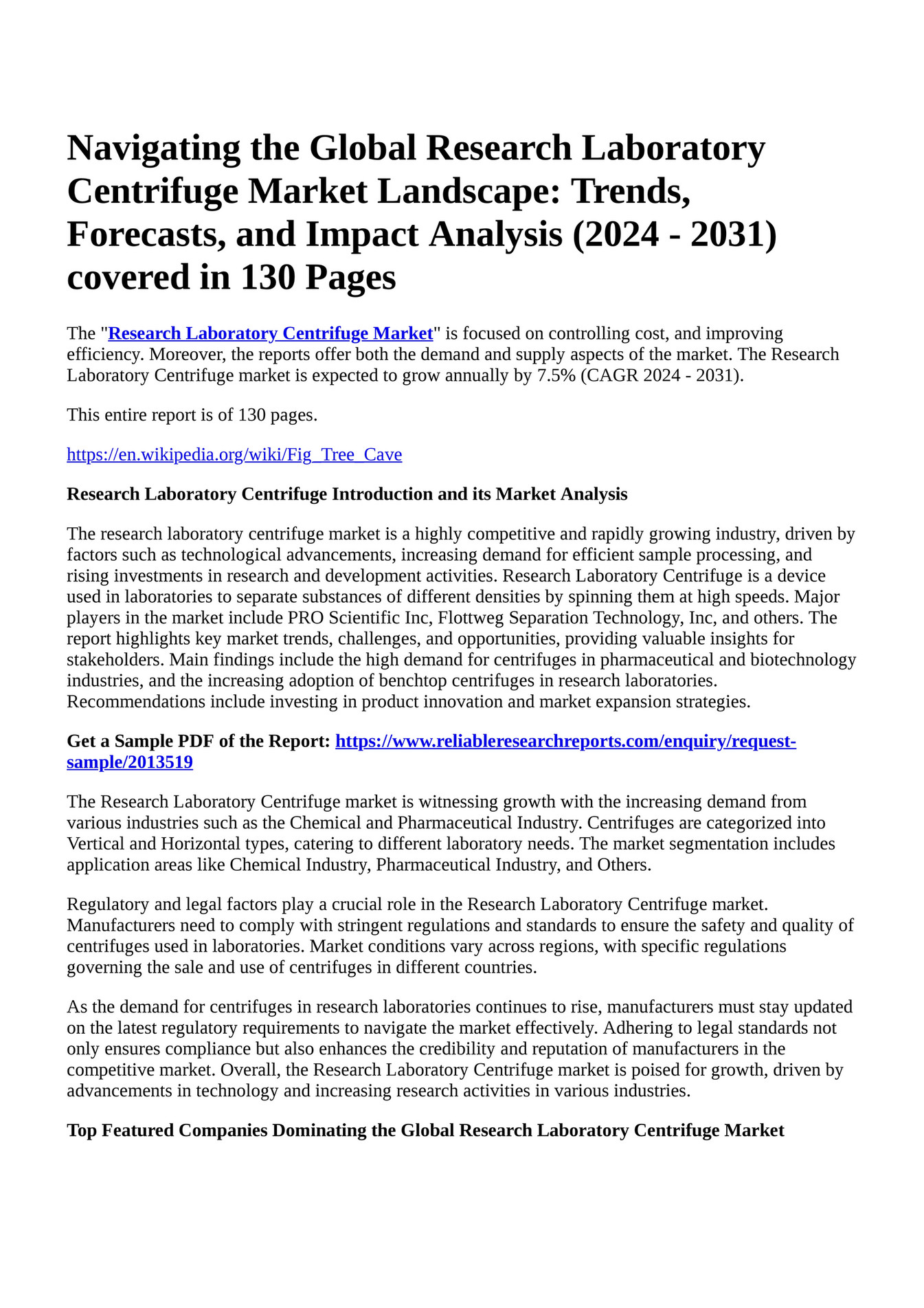 Reportprime - Navigating the Global Research Laboratory Centrifuge ... Reportprime - Navigating the Global Research Laboratory Centrifuge ...