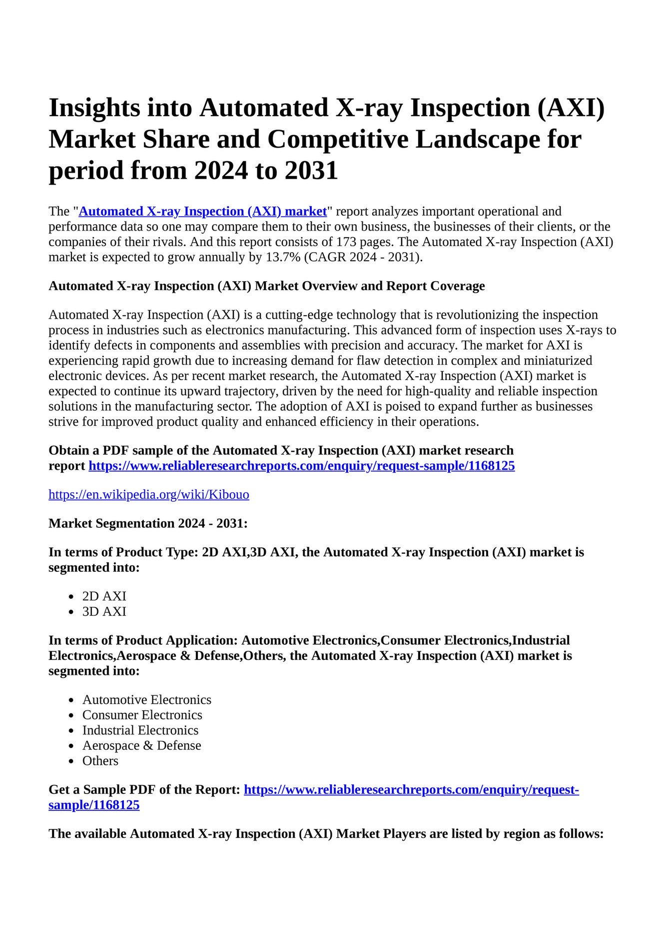 Reportprime - Insights into Automated X-ray Inspection (AXI) Market ...